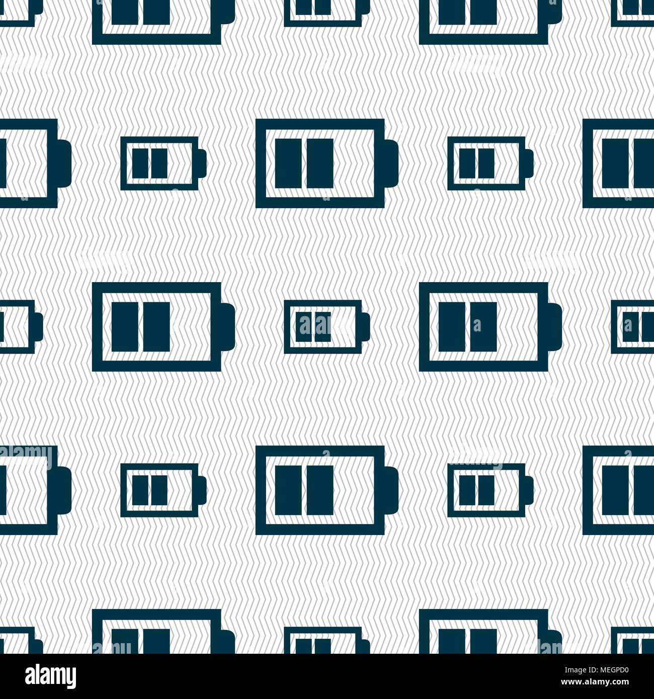 Battery half level sign icon. Low electricity symbol. Seamless abstract ...