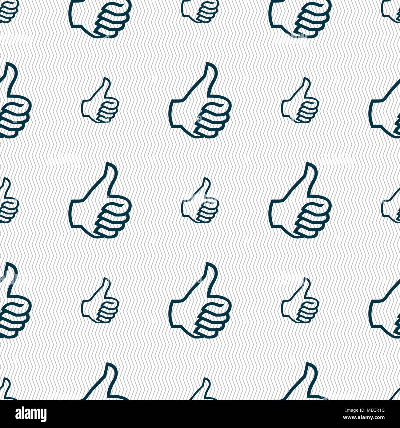 Like sign icon. Thumb up sign. Hand finger up. Seamless abstract ...