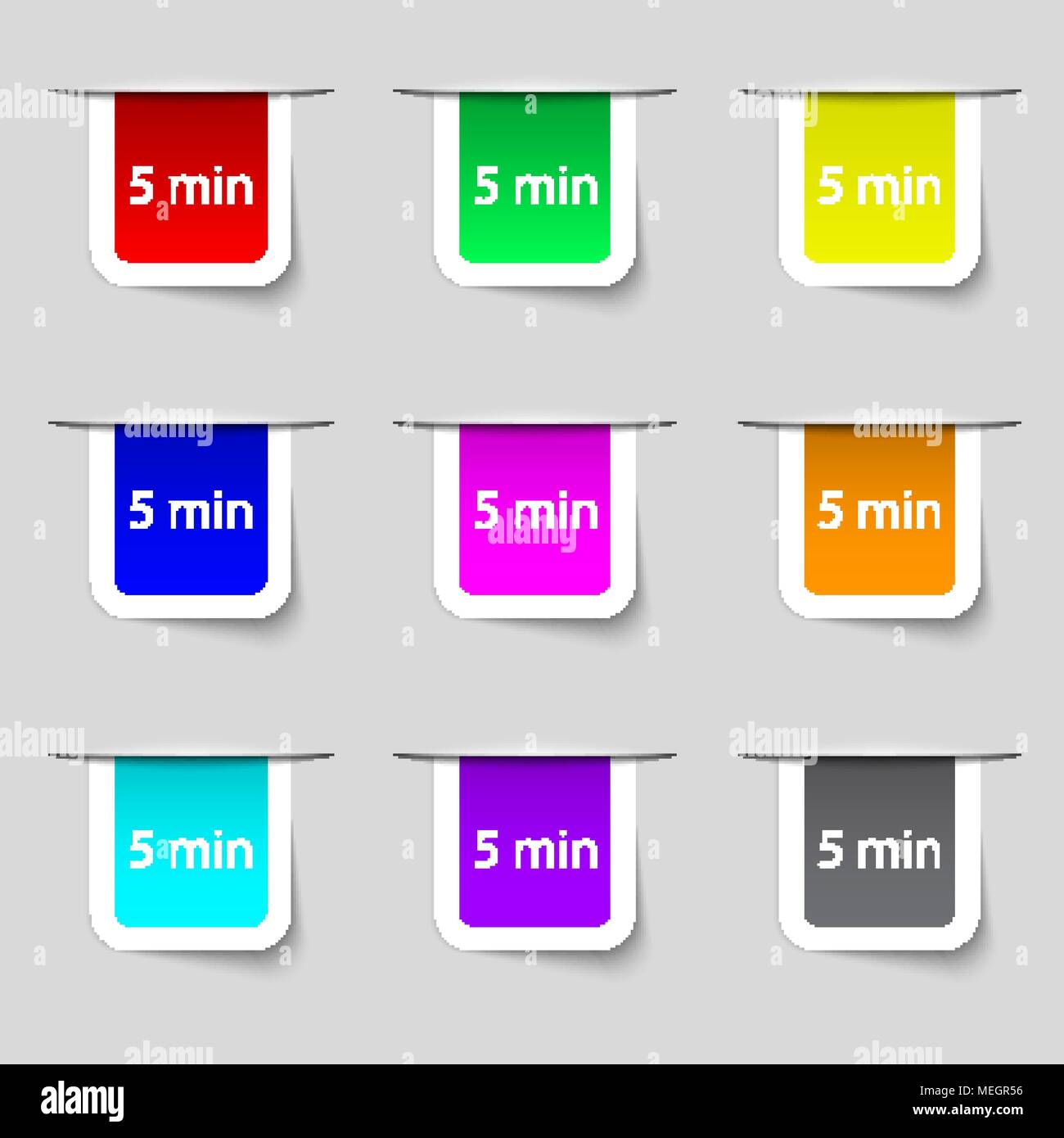 5 minutes sign icon. Set of colored buttons. Vector illustration Stock ...