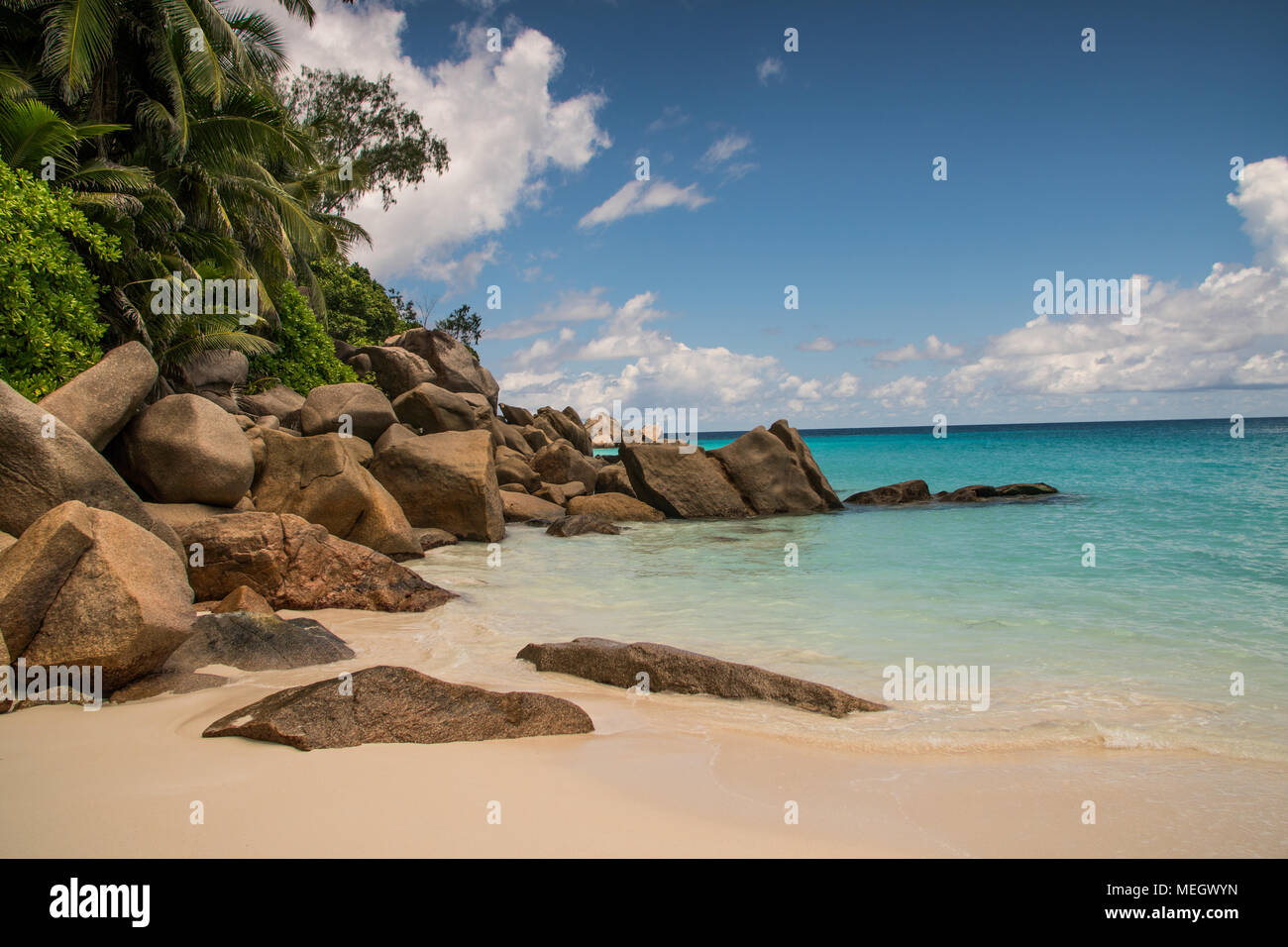 Seychelles- beautiful rocky beach Stock Photo - Alamy