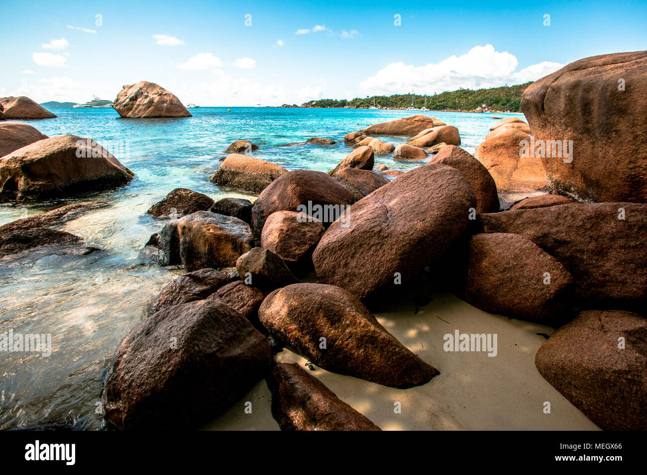 Seychelles- beautiful rocky beach Stock Photo - Alamy