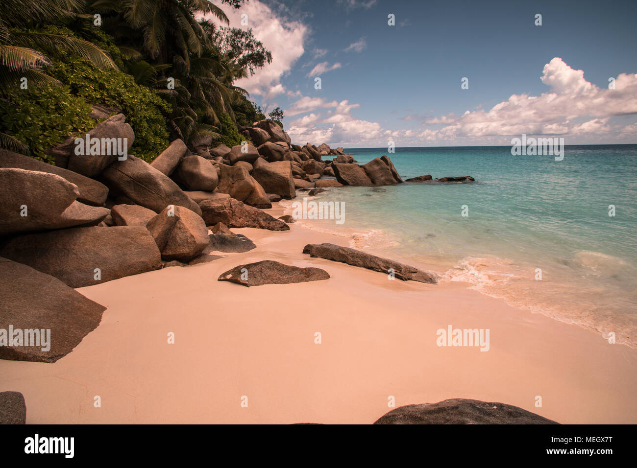 Seychelles- beautiful rocky beach Stock Photo - Alamy
