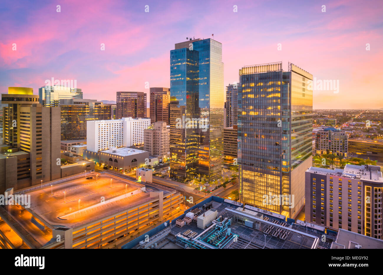 Phoenix, Arizona, USA cityscape in downtown at sunset Stock Photo - Alamy