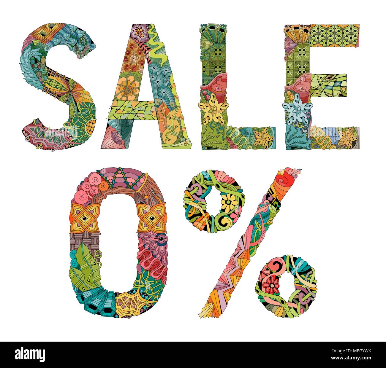 Hand-painted art design. Hand drawn illustration word SALE 0 percent ...