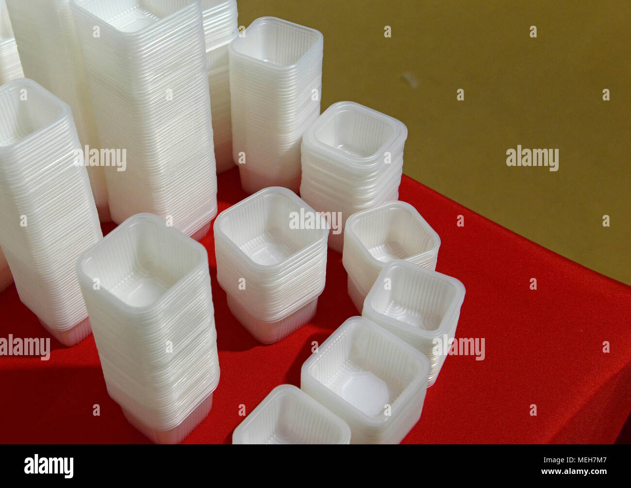 Plastic food containers on display at the China International Bakery ...