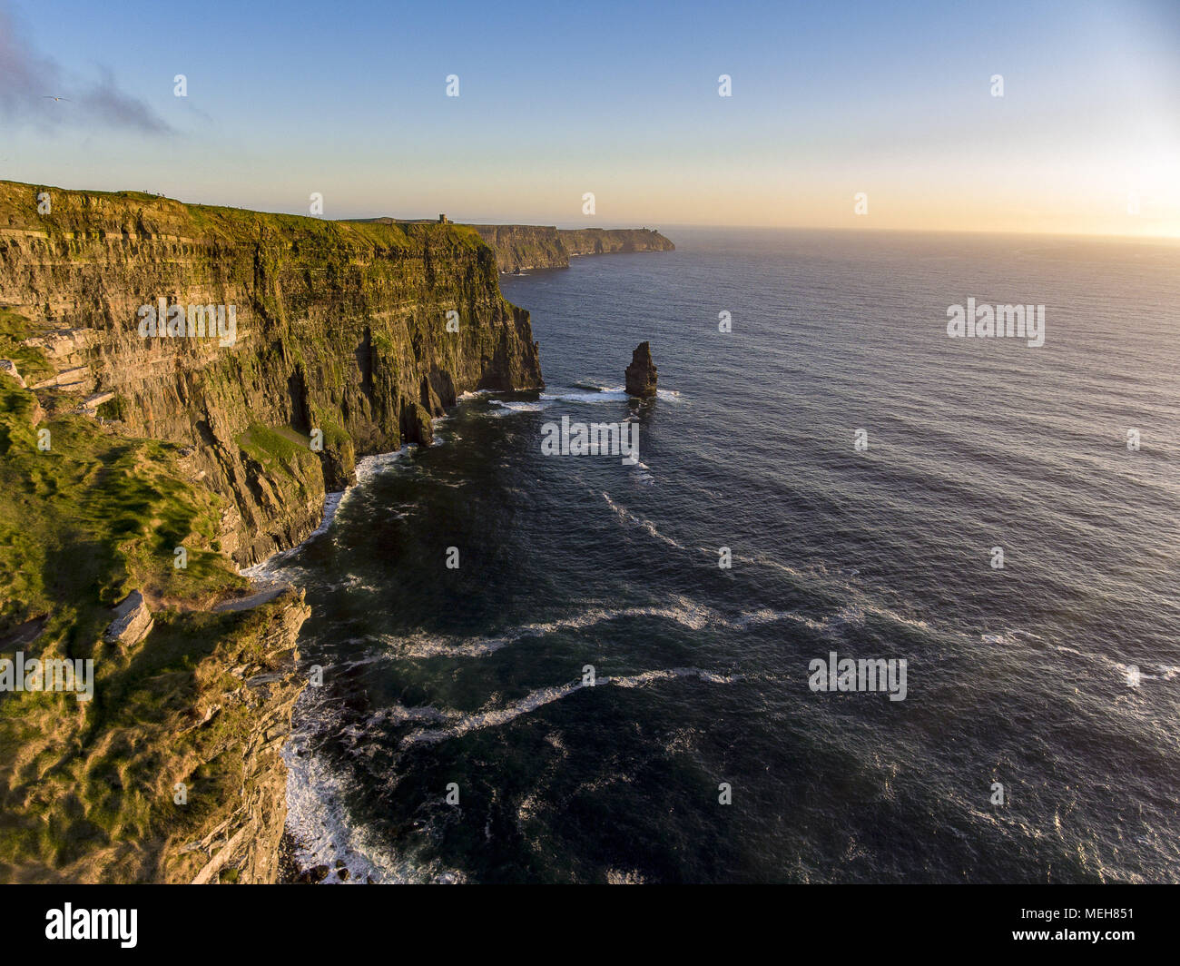 Beautiful Scenic Aerial drone view of Ireland Cliffs Of Moher in County ...