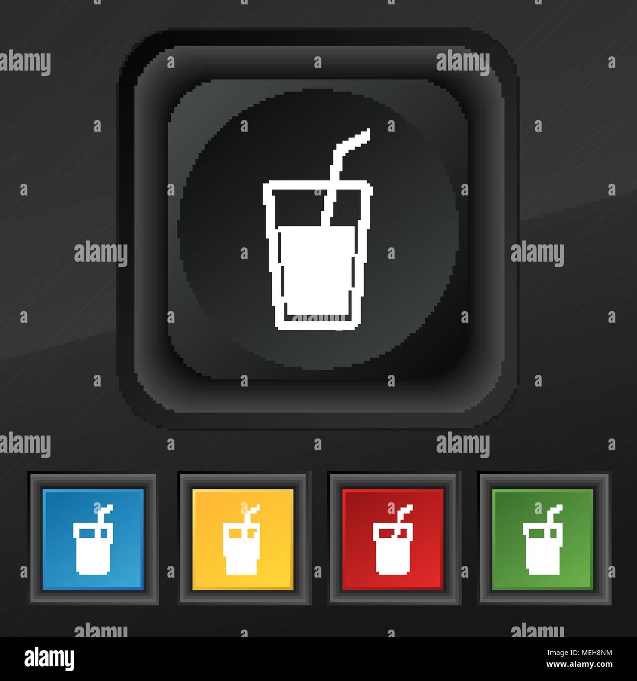 Soft drink icon symbol. Set of five colorful, stylish buttons on black ...