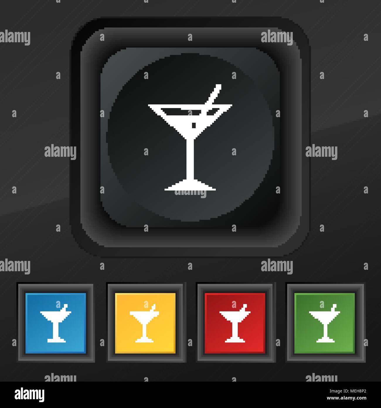 cocktail martini, Alcohol drink icon symbol. Set of five colorful ...