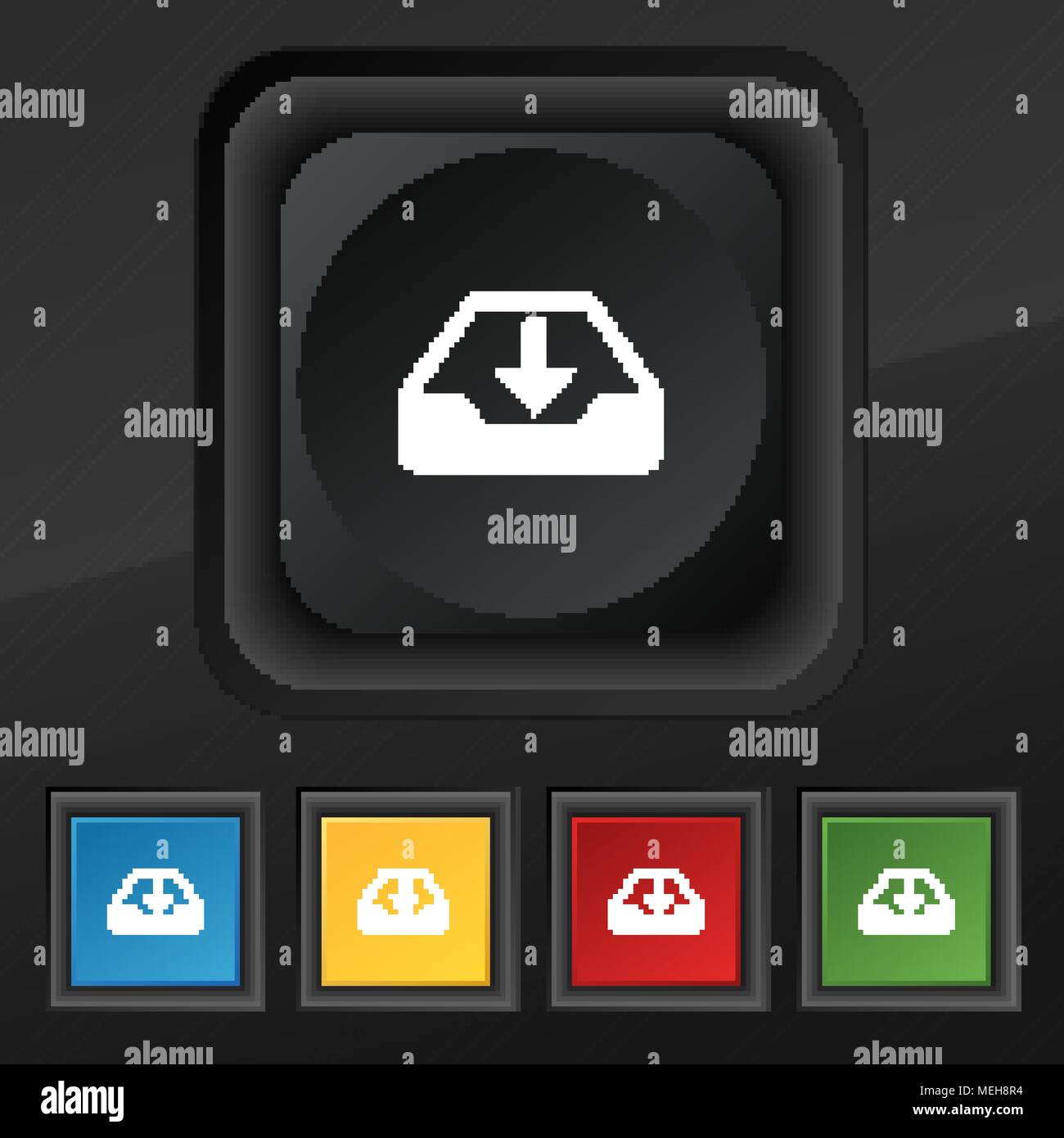 Restore icon symbol. Set of five colorful, stylish buttons on black ...