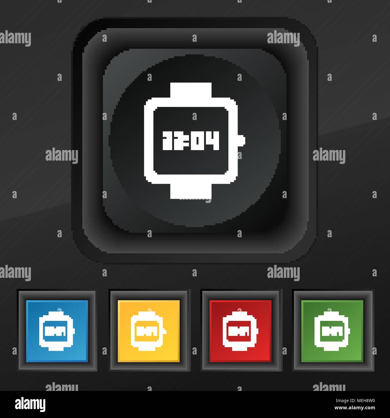 wristwatch icon symbol. Set of five colorful, stylish buttons on black ...