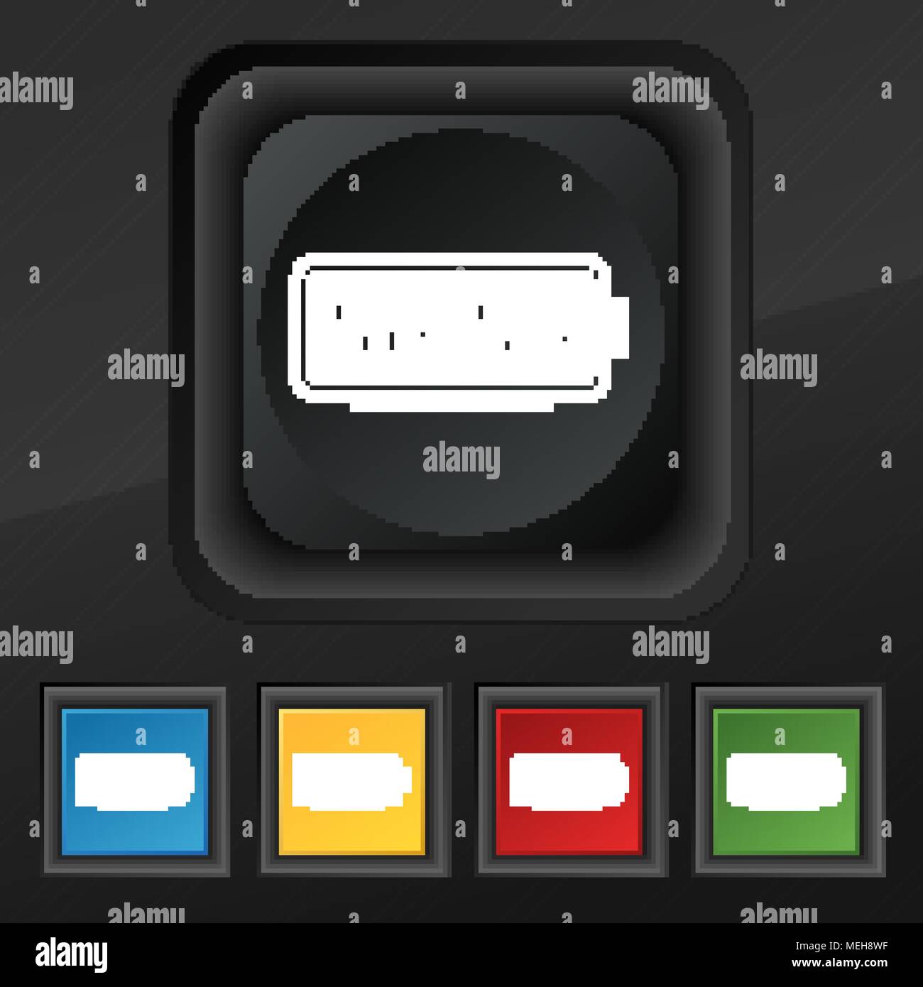alarm clock icon symbol. Set of five colorful, stylish buttons on black ...