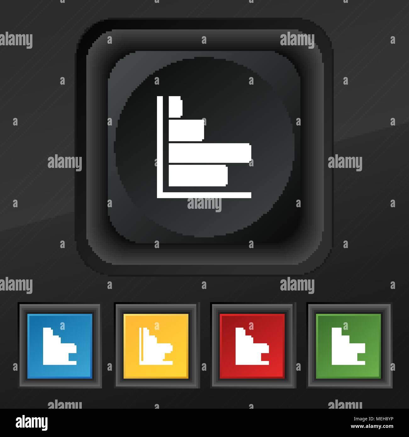 Infographic icon symbol. Set of five colorful, stylish buttons on black ...