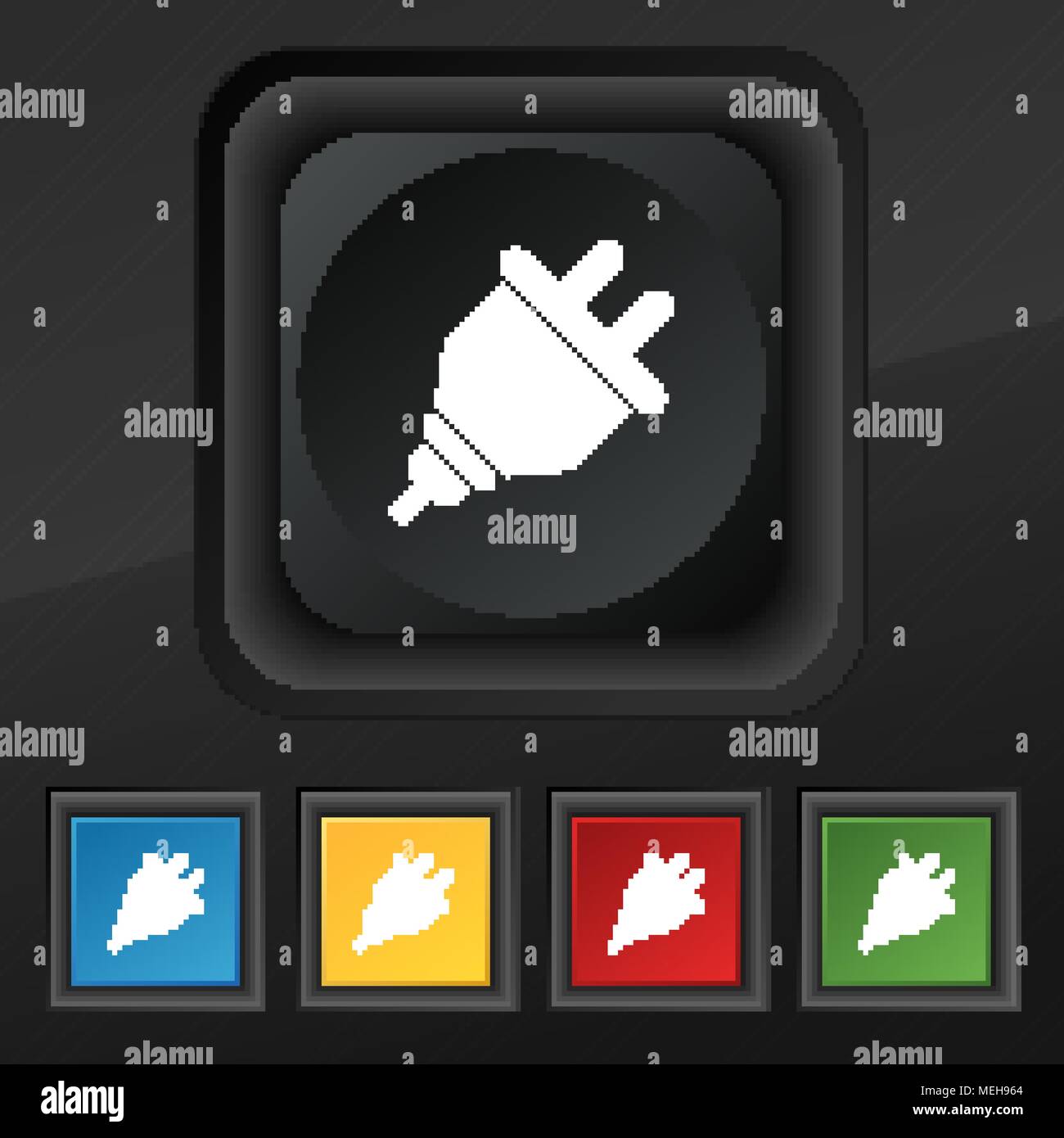 plug icon symbol. Set of five colorful, stylish buttons on black ...