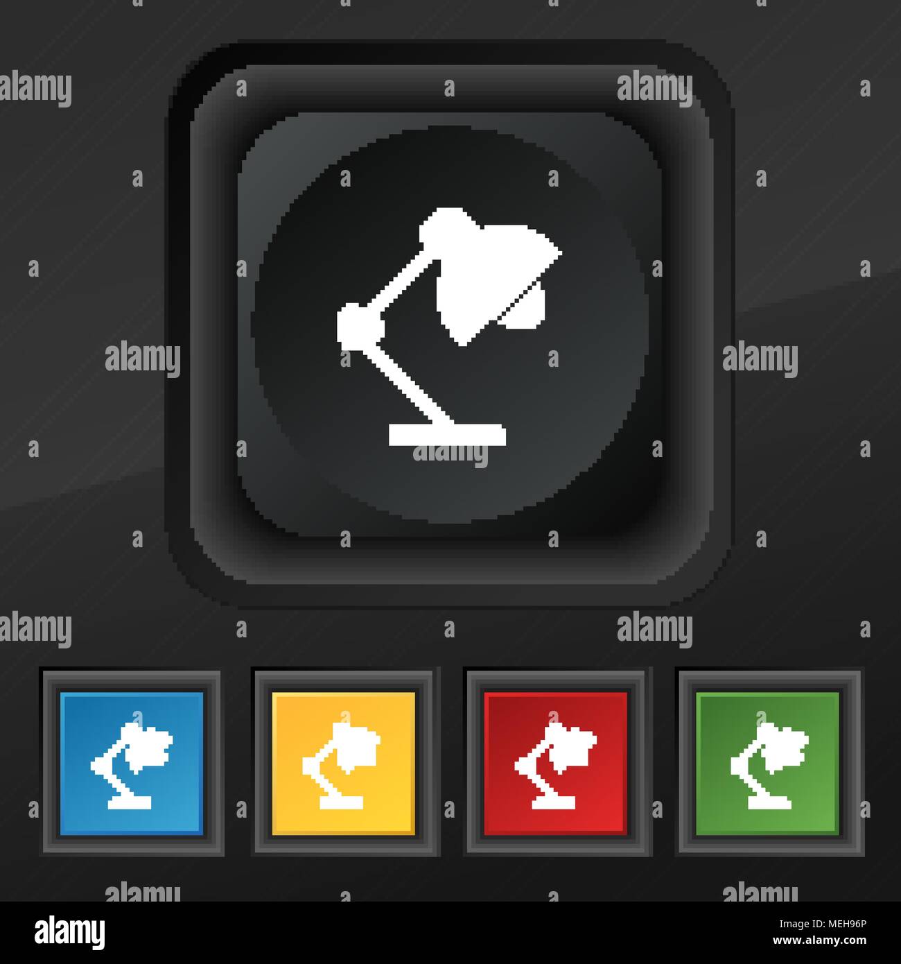 Reading-lamp and lighting, illumination icon symbol. Set of five ...