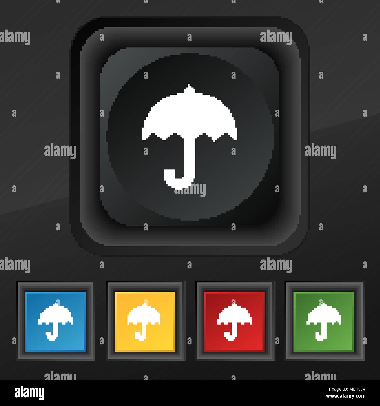 umbrella icon symbol. Set of five colorful, stylish buttons on black ...
