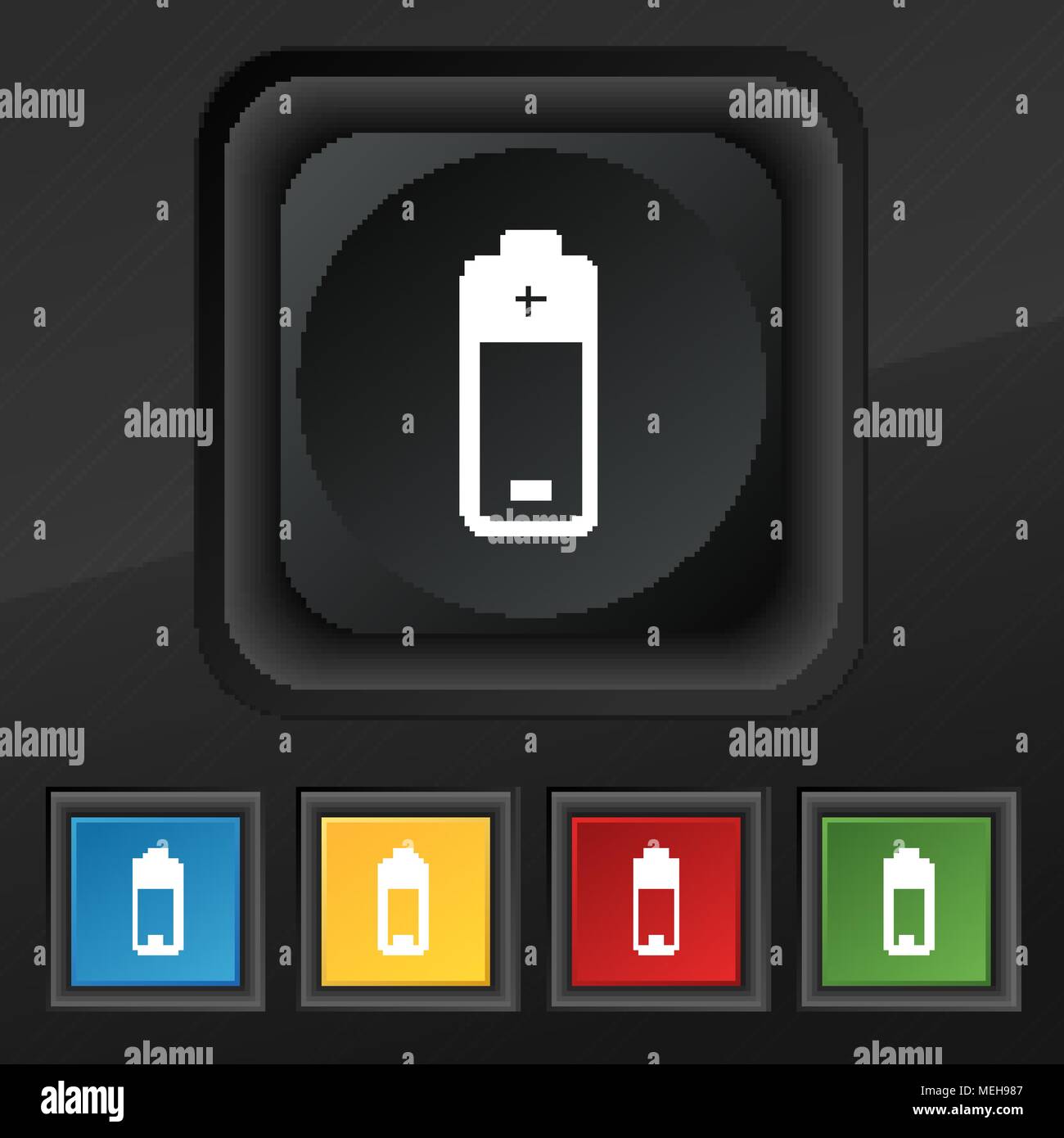 battery icon symbol. Set of five colorful, stylish buttons on black ...