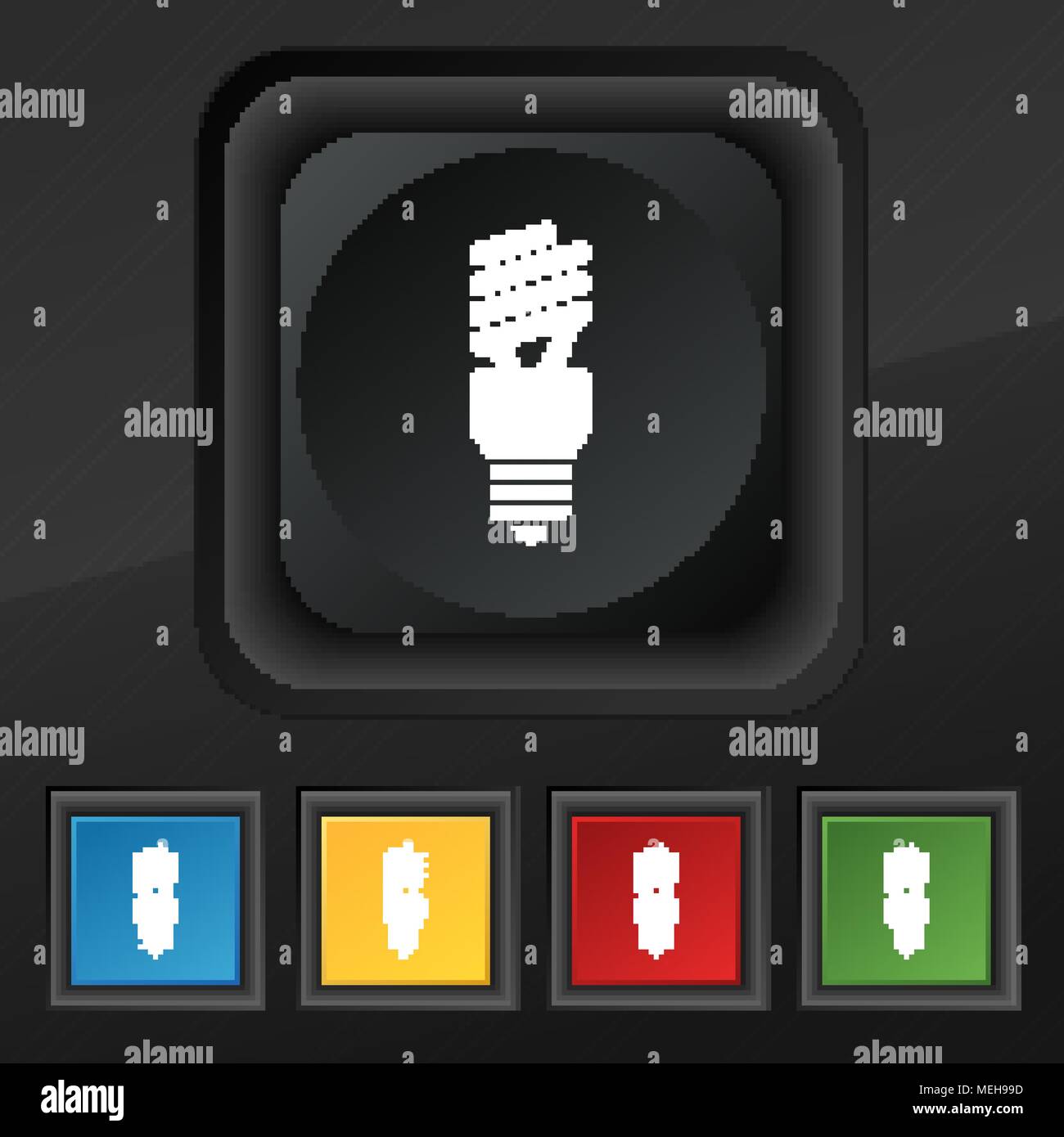 fluorescent lamp icon symbol. Set of five colorful, stylish buttons on ...