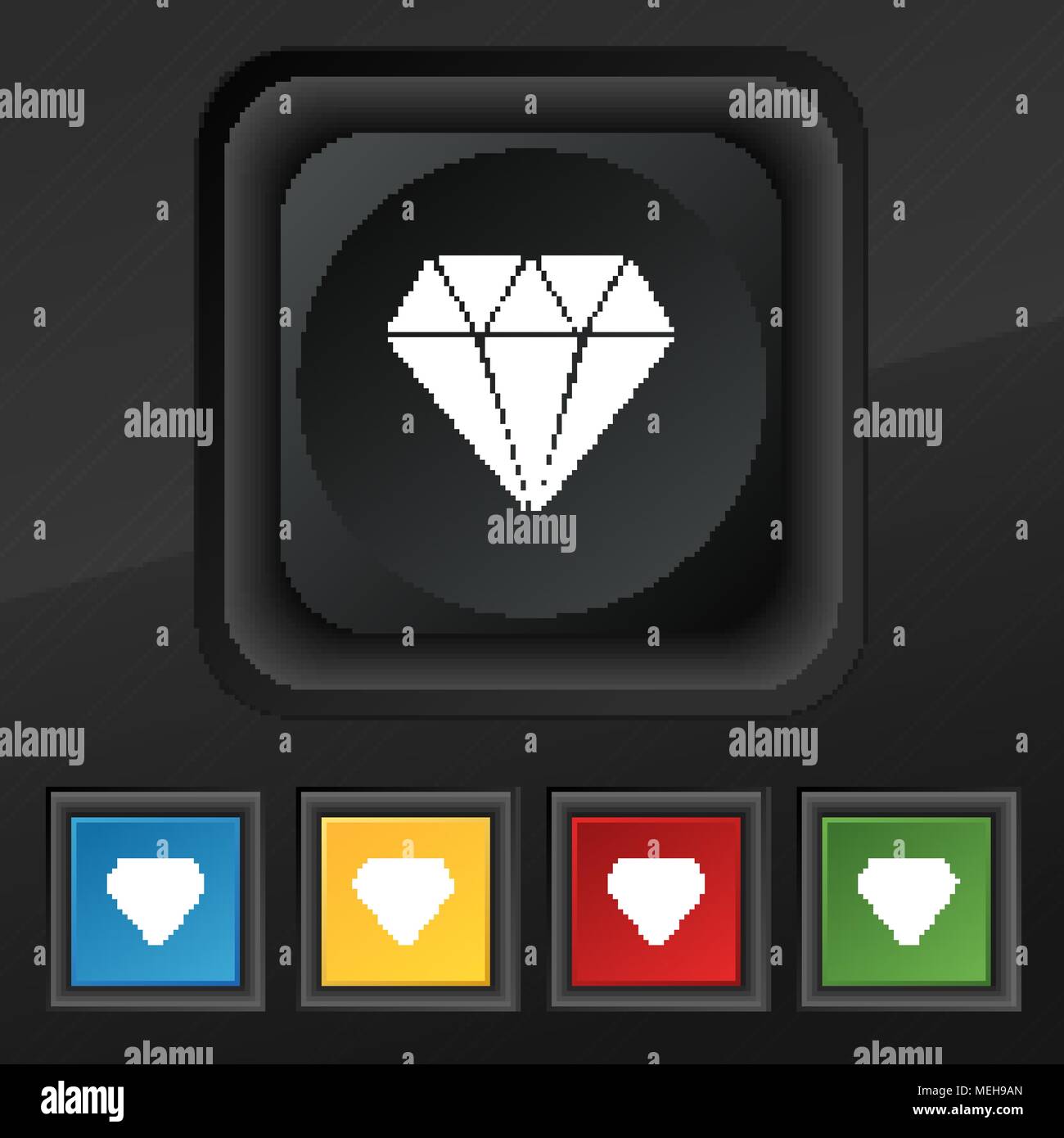 diamond icon symbol. Set of five colorful, stylish buttons on black ...