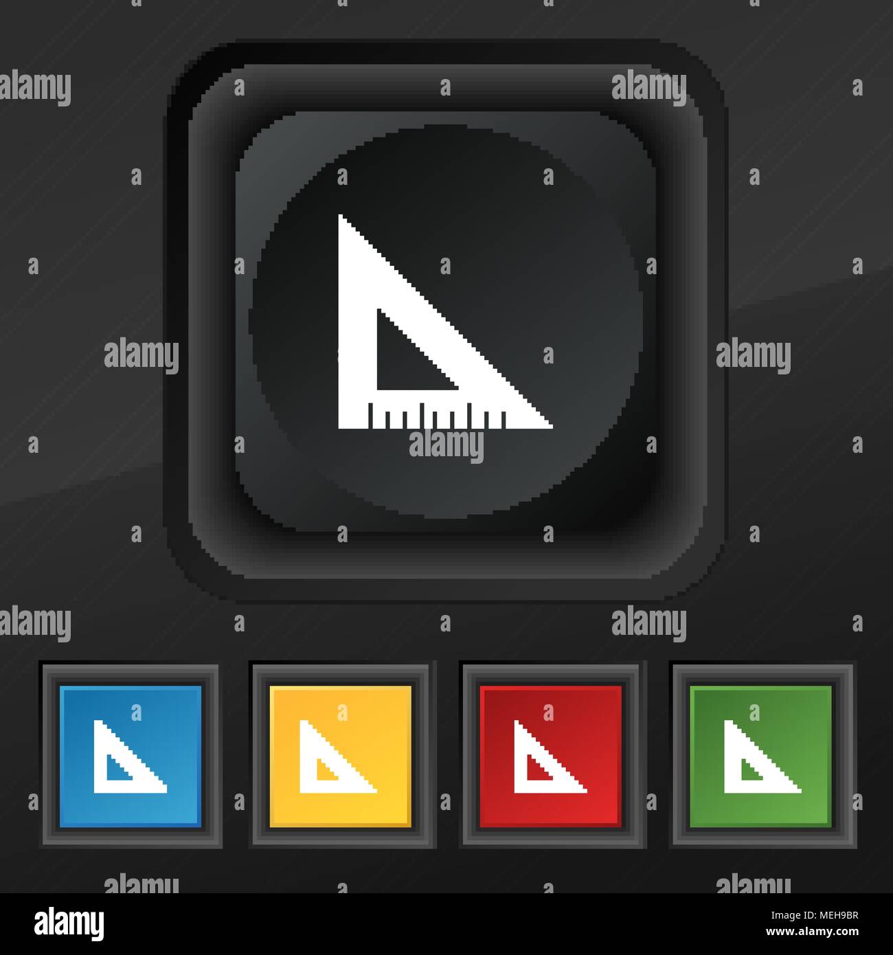 ruler icon symbol. Set of five colorful, stylish buttons on black ...