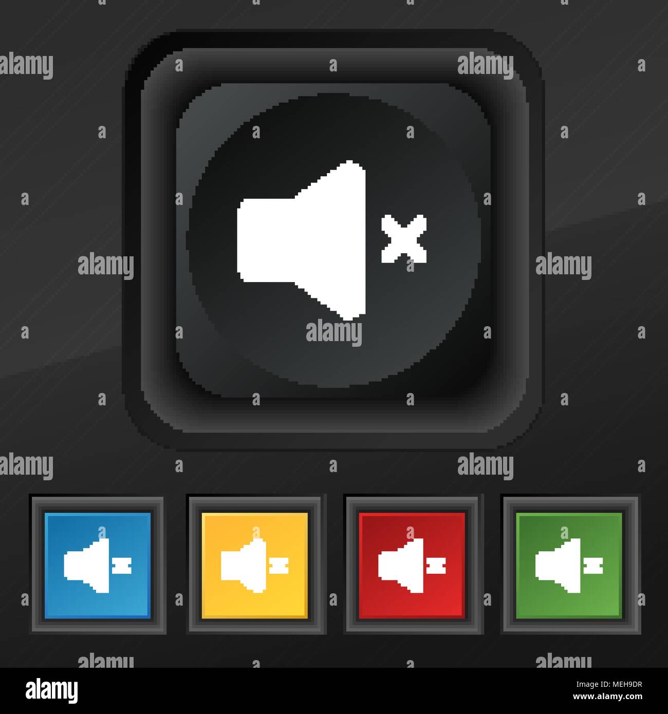 No Volume icon symbol. Set of five colorful, stylish buttons on black ...