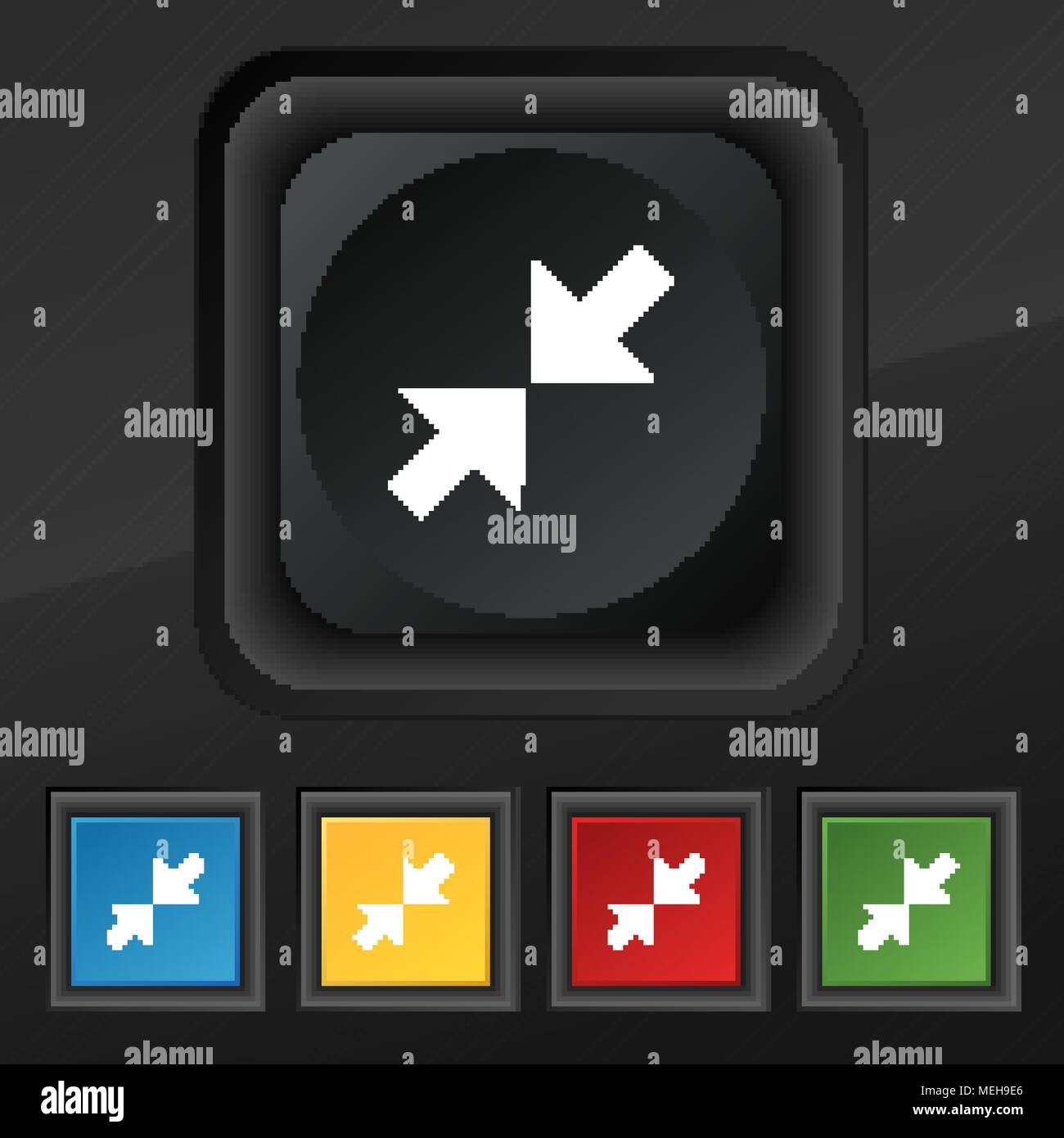 Exit full screen icon symbol. Set of five colorful, stylish buttons on ...