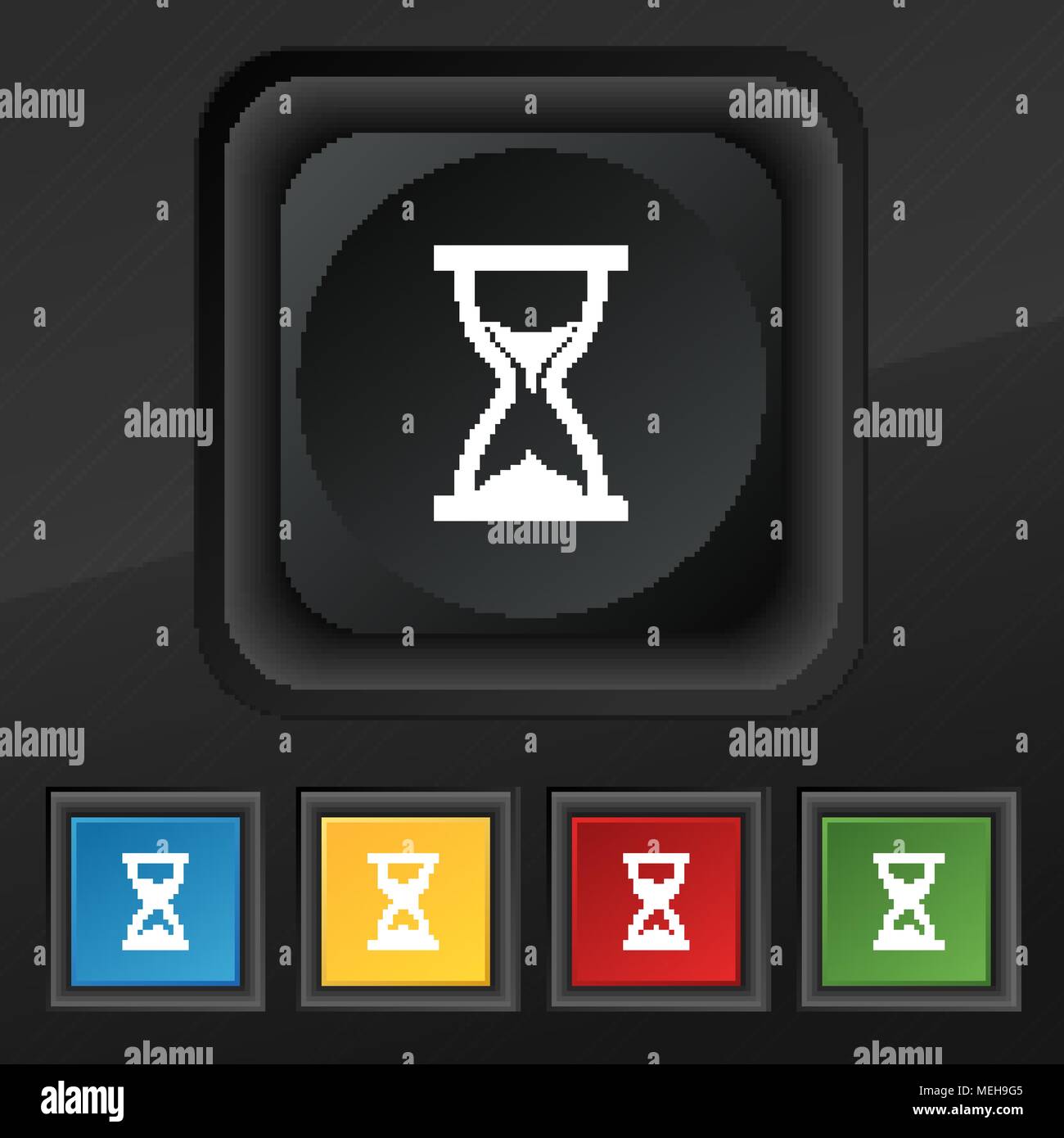 hourglass icon symbol. Set of five colorful, stylish buttons on black ...