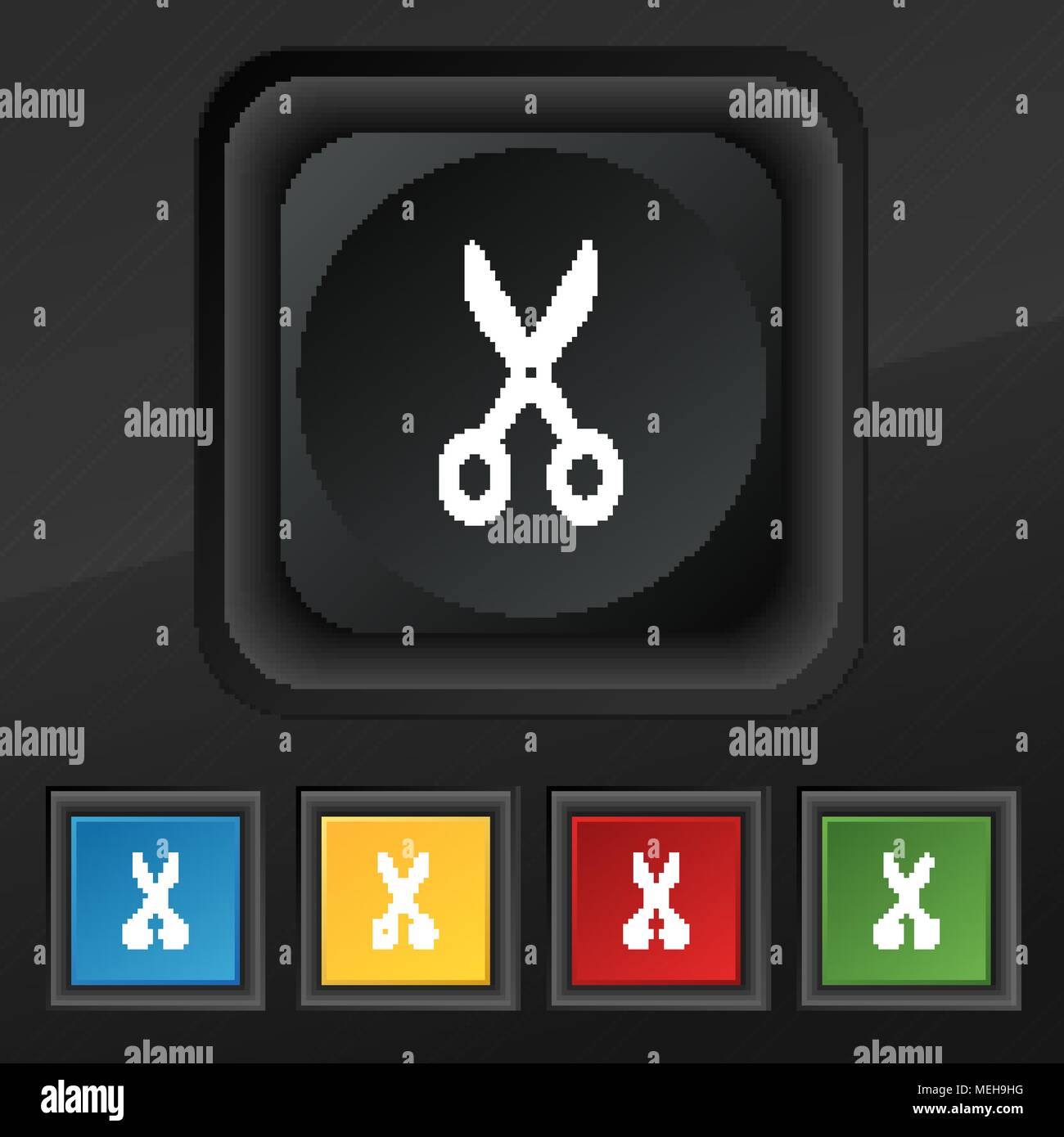 Scissors icon symbol. Set of five colorful, stylish buttons on black ...