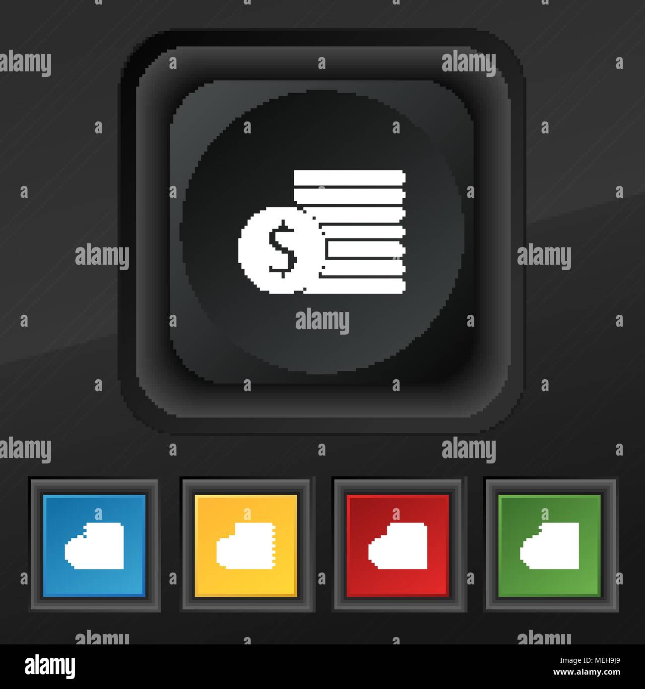 Buyer Menu icon symbol. Set of five colorful, stylish buttons on black ...