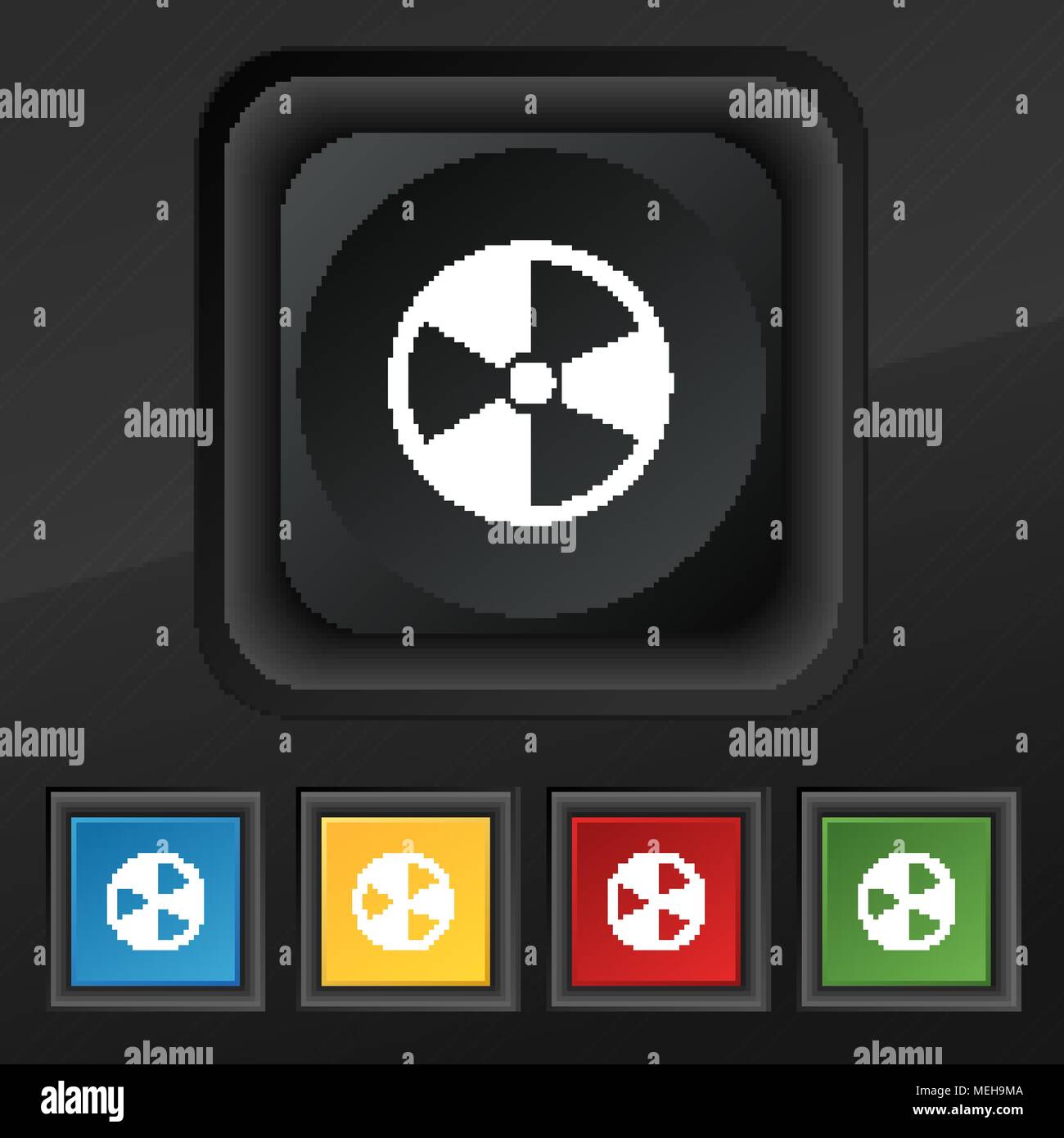 radioactive icon symbol. Set of five colorful, stylish buttons on black ...