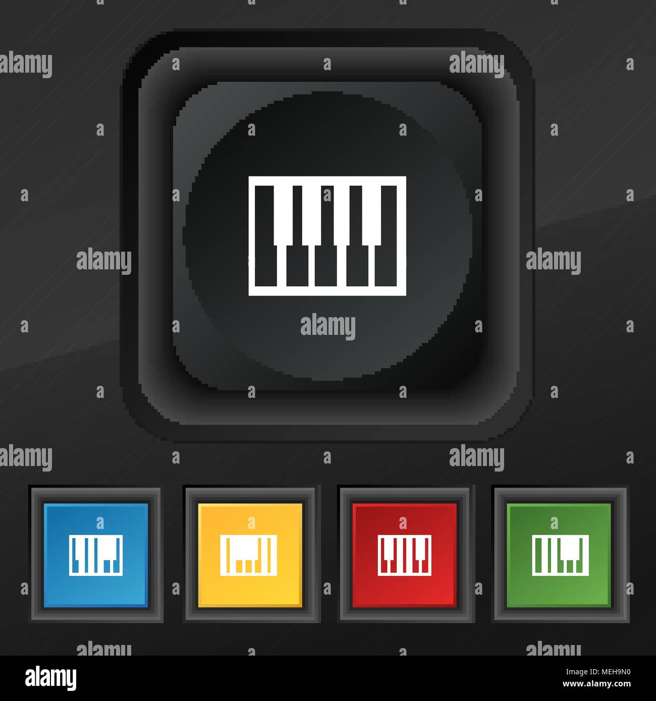 piano key icon symbol. Set of five colorful, stylish buttons on black ...