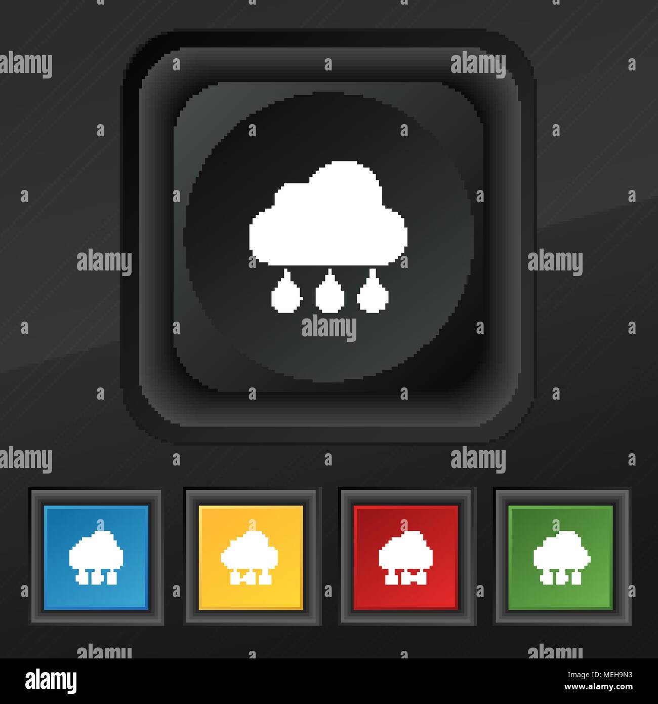 cloud rain icon symbol. Set of five colorful, stylish buttons on black ...