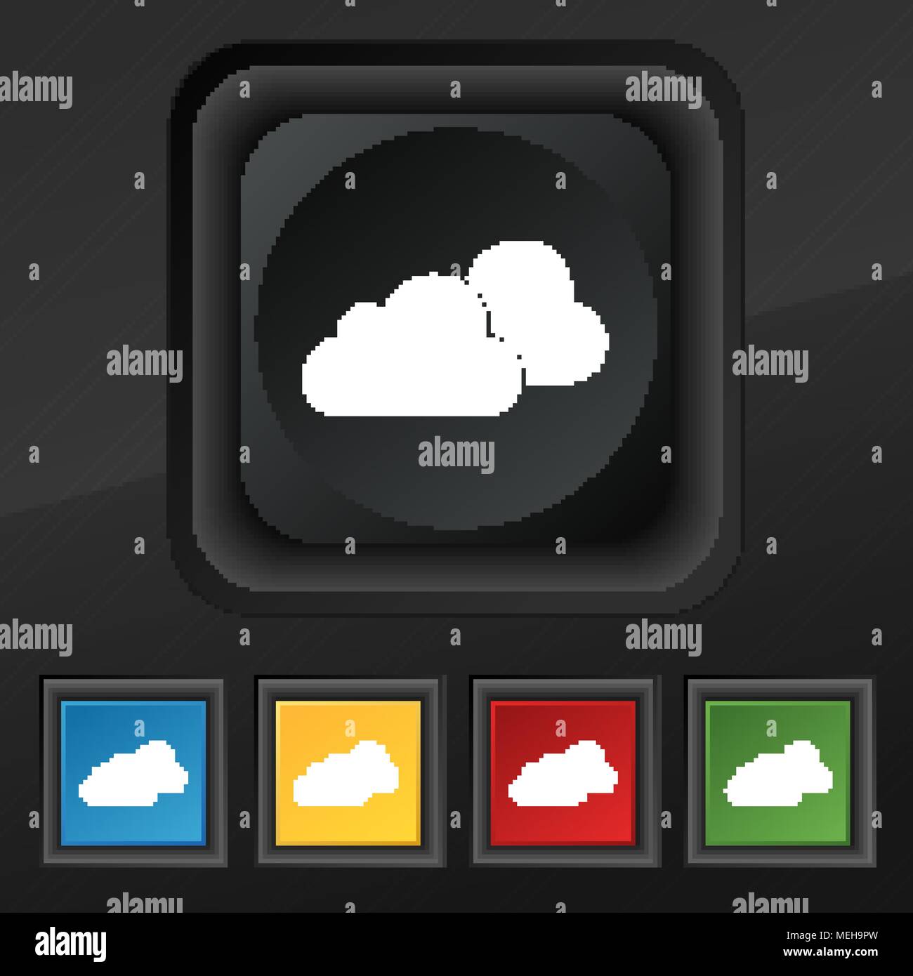 clouds icon symbol. Set of five colorful, stylish buttons on black ...