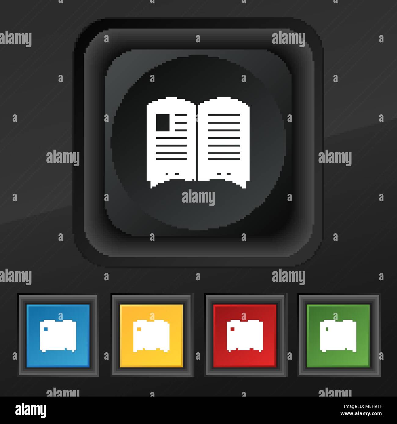Newspaper icon symbol. Set of five colorful, stylish buttons on black ...