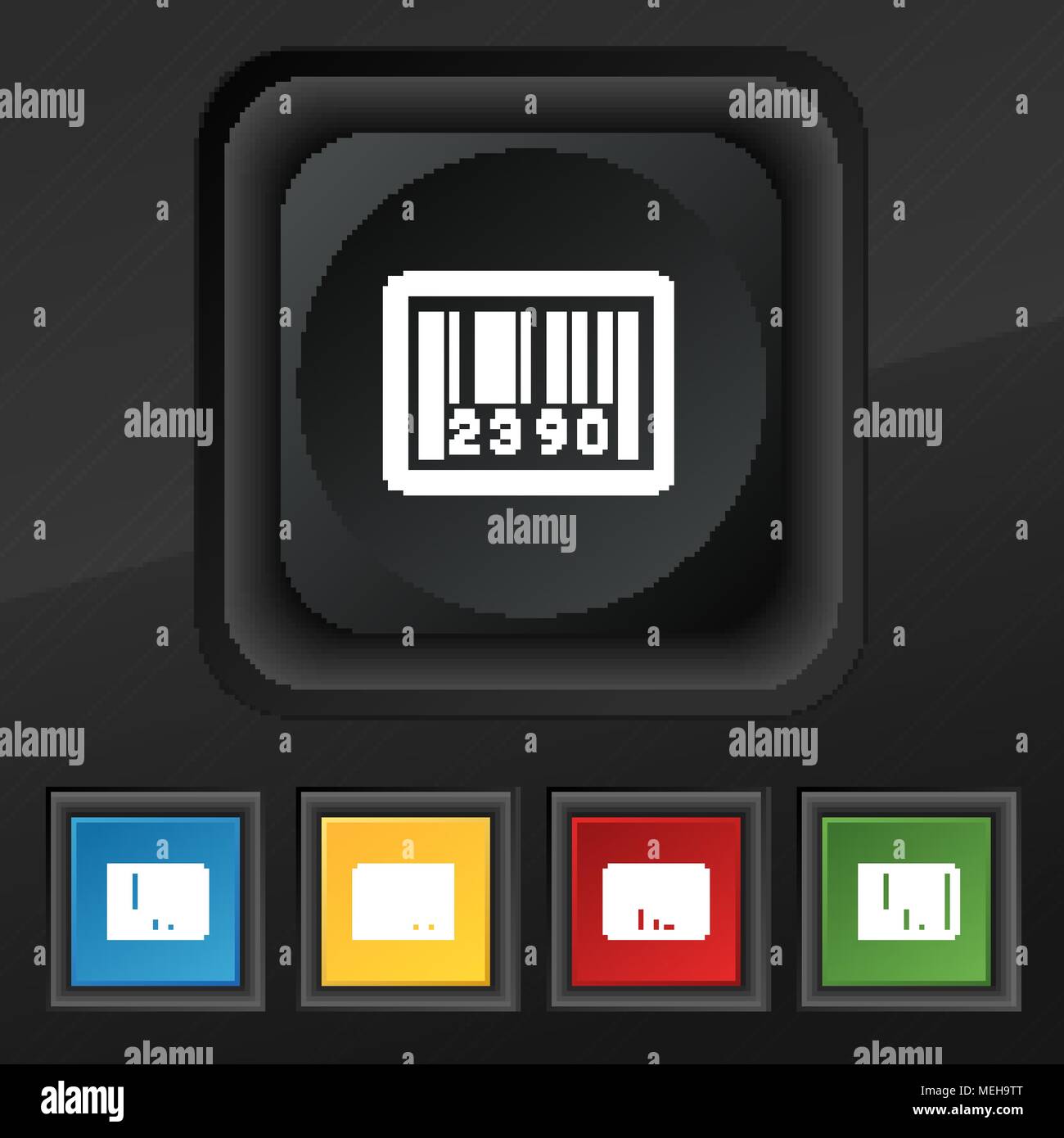 barcode icon symbol. Set of five colorful, stylish buttons on black ...