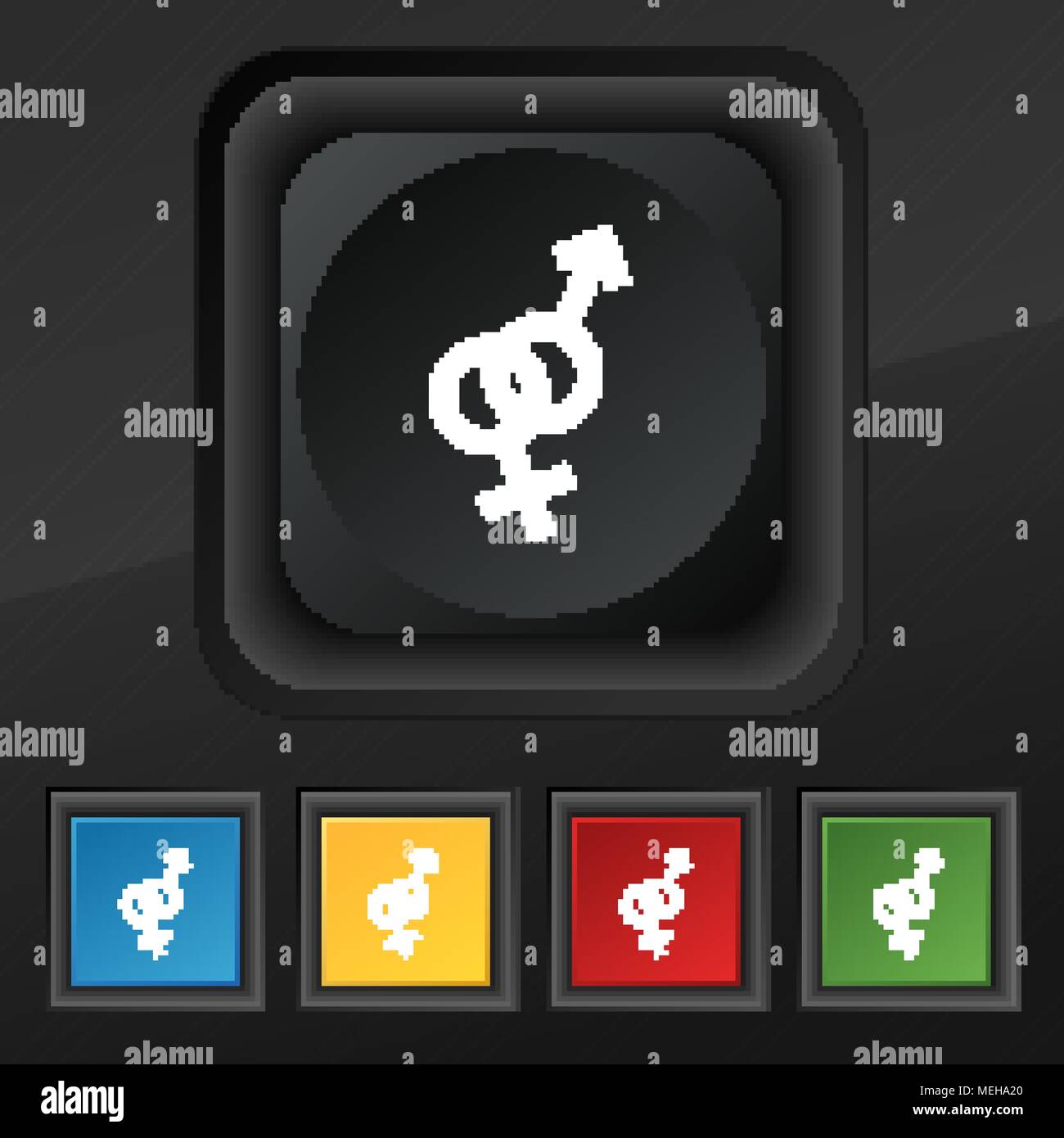 Male and female icon symbol. Set of five colorful, stylish buttons on ...