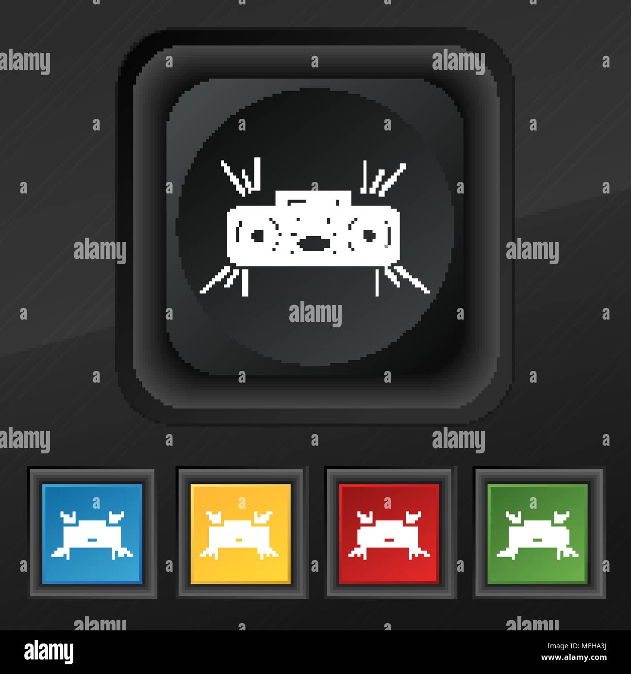 Radio cassette player icon symbol. Set of five colorful, stylish ...