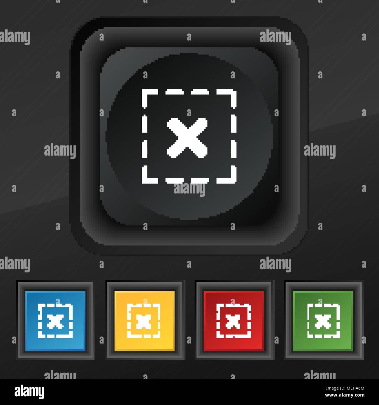 Cross in square icon symbol. Set of five colorful, stylish buttons on ...