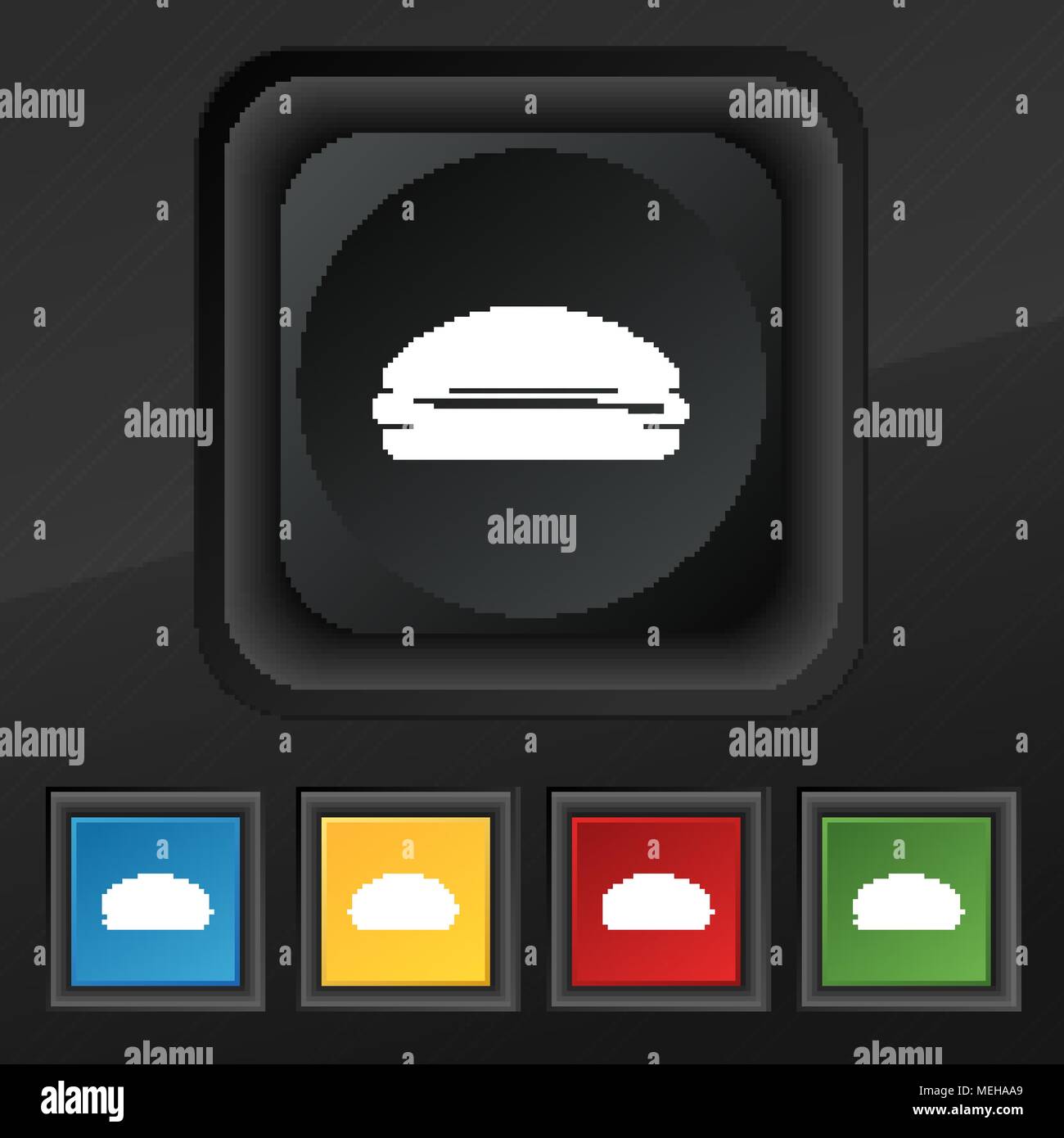 Burger, hamburger icon symbol. Set of five colorful, stylish buttons on ...