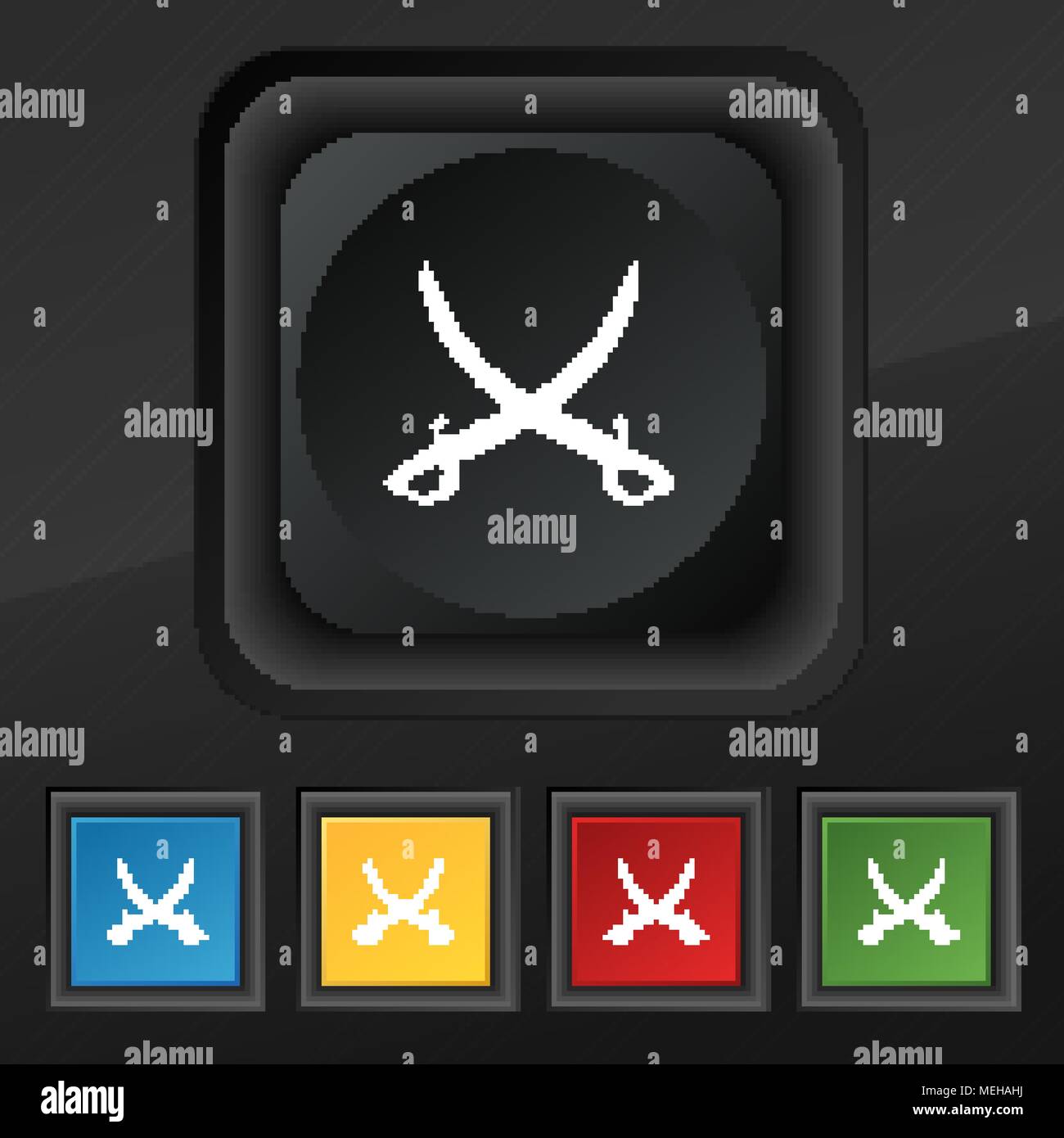 Crossed saber icon symbol. Set of five colorful, stylish buttons on ...