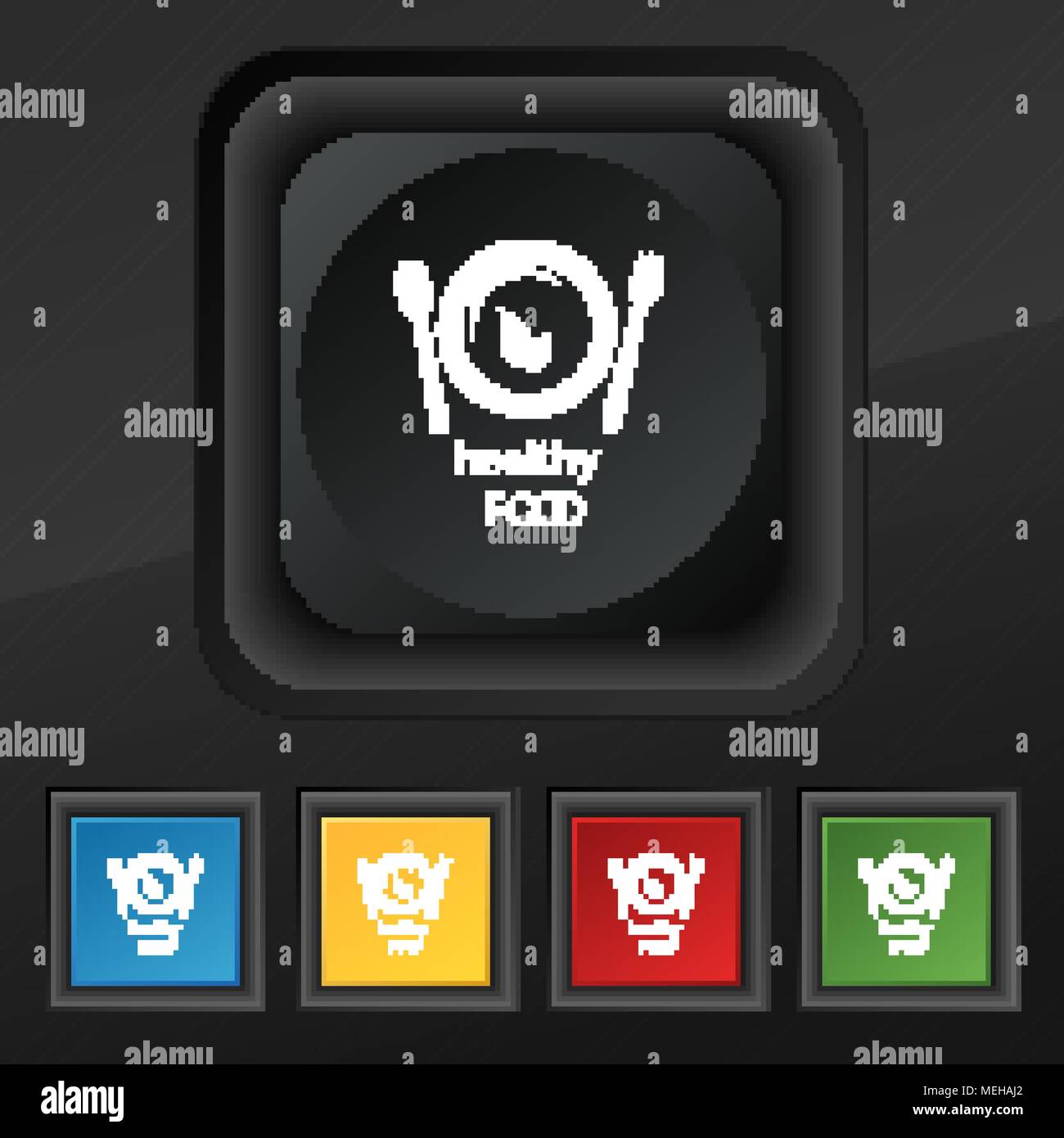 healthy food concept icon symbol. Set of five colorful, stylish buttons ...