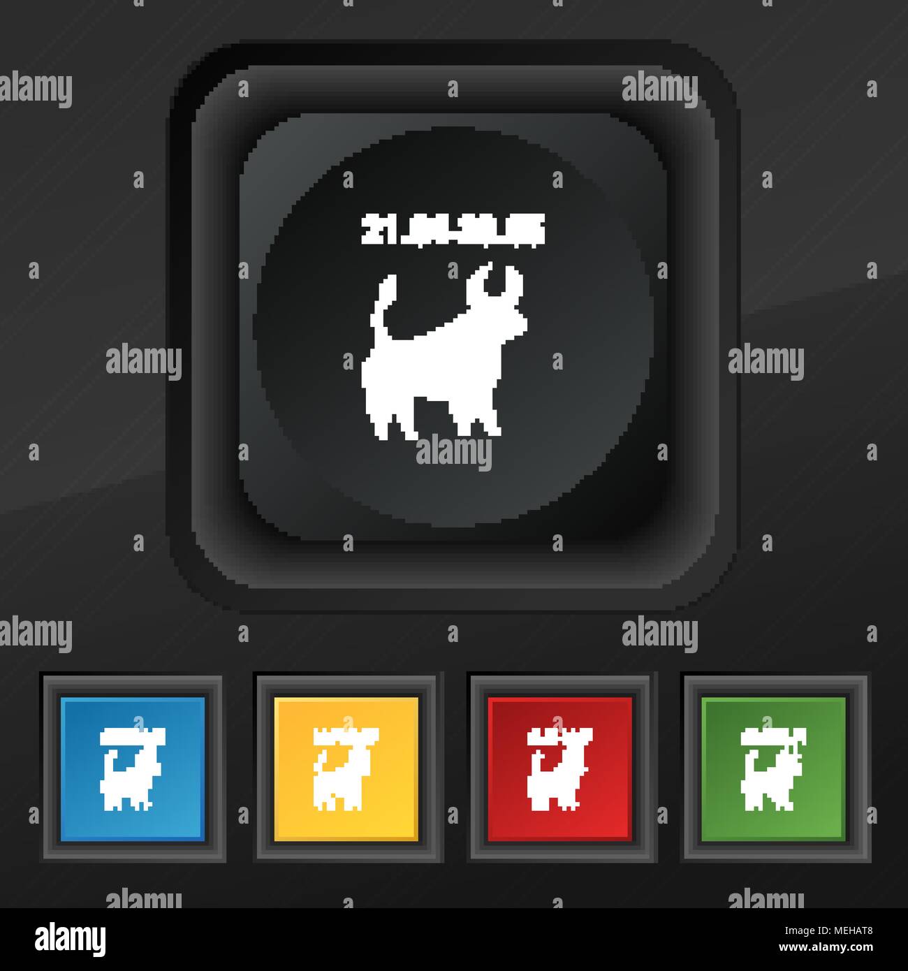 Taurus icon symbol. Set of five colorful, stylish buttons on black ...