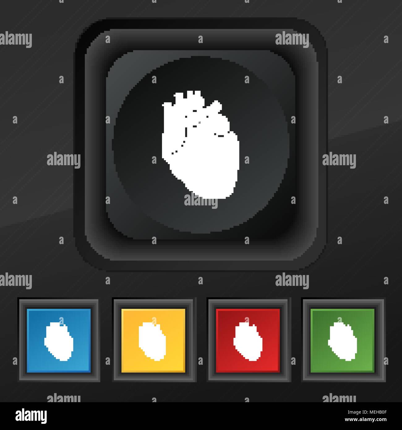 Human heart icon symbol. Set of five colorful, stylish buttons on black ...