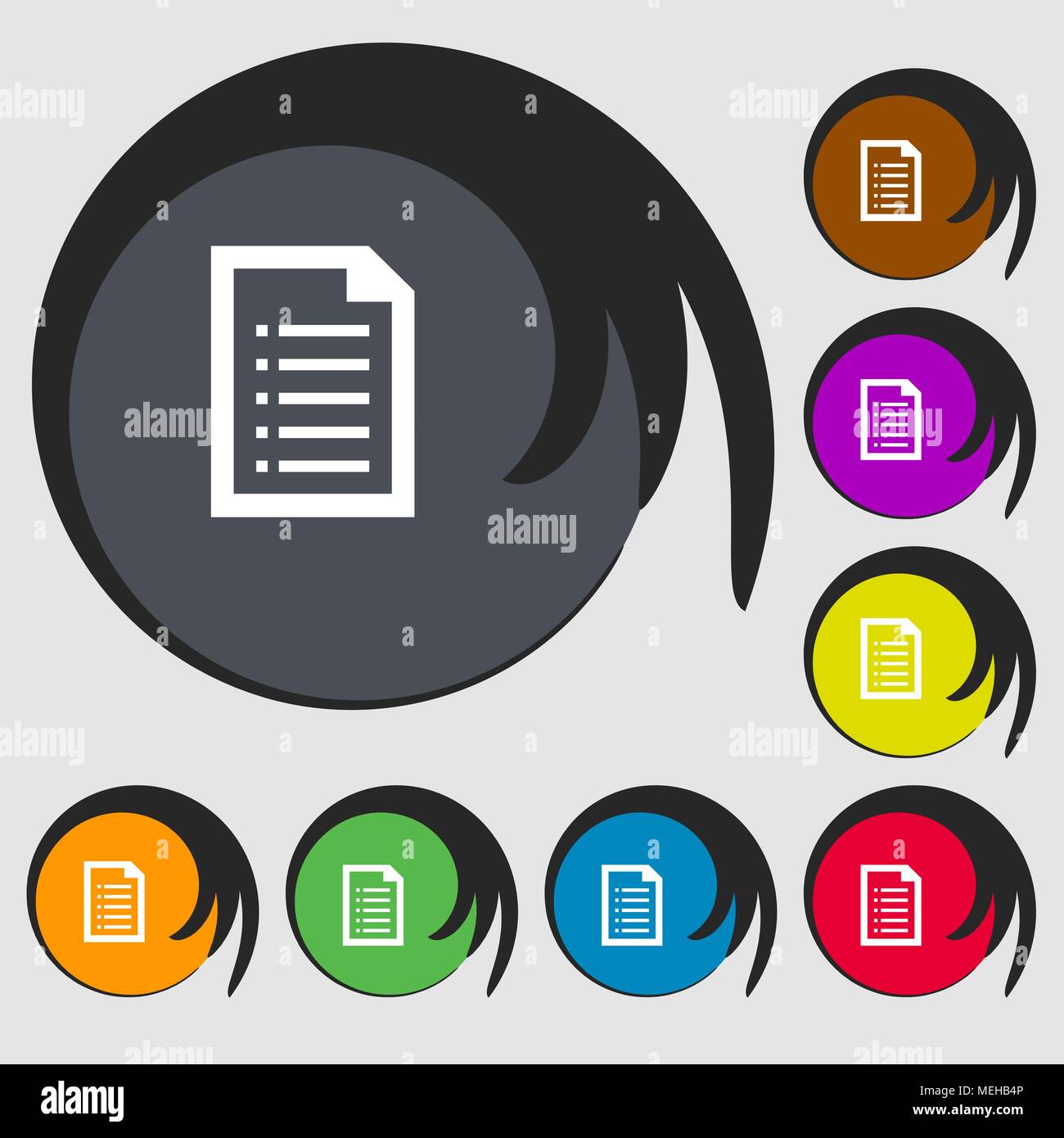 Text file icon. Symbols on eight colored buttons. Vector illustration ...
