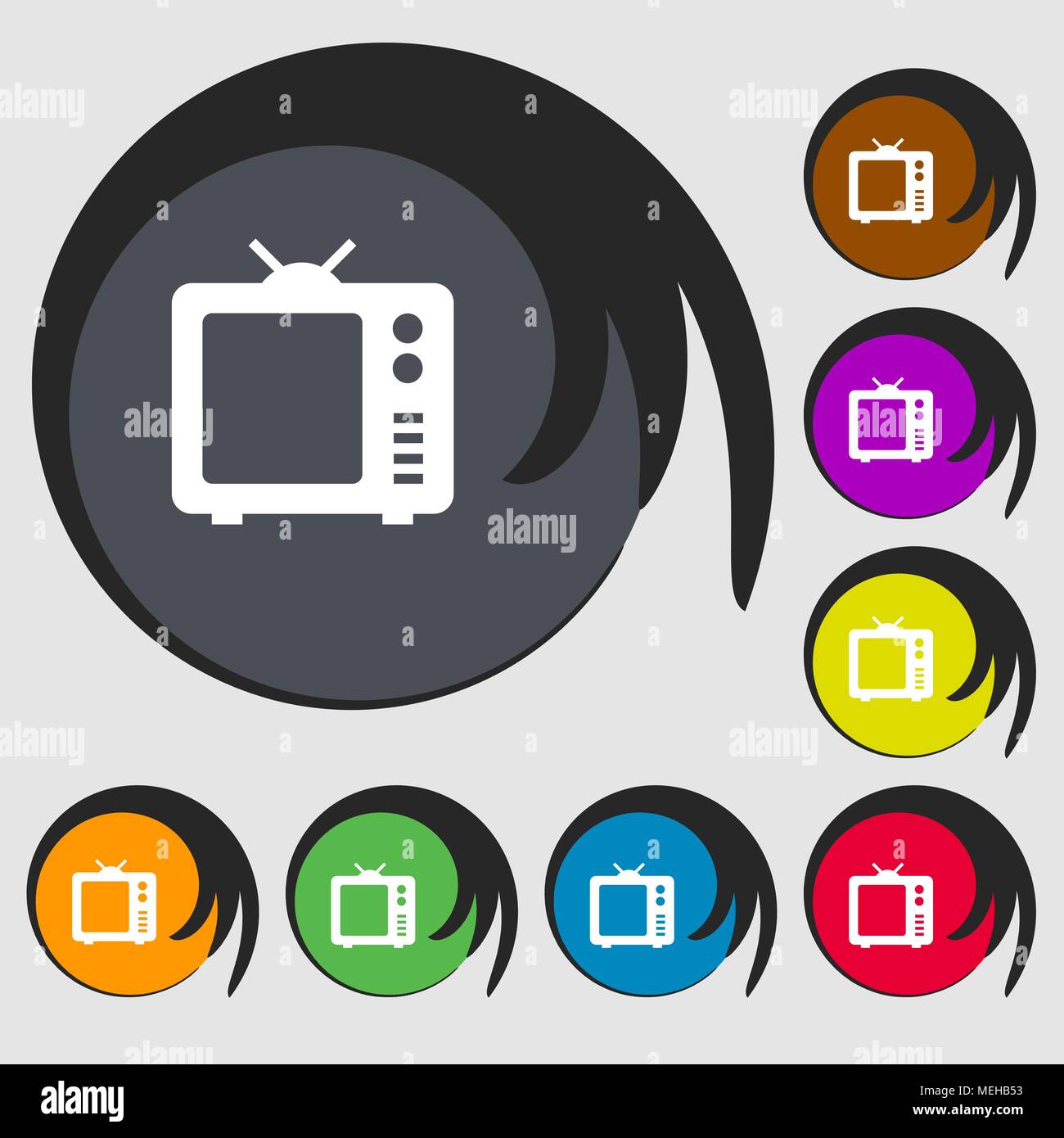 Old TV, Television icon. Symbols on eight colored buttons. Vector ...