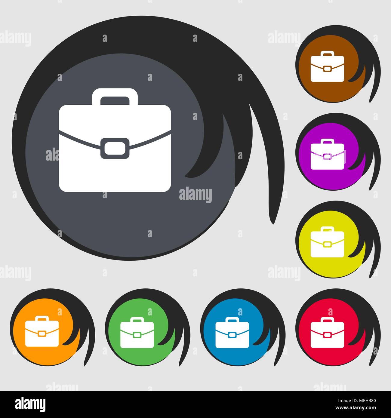 suitcase icon. Symbols on eight colored buttons. Vector illustration ...