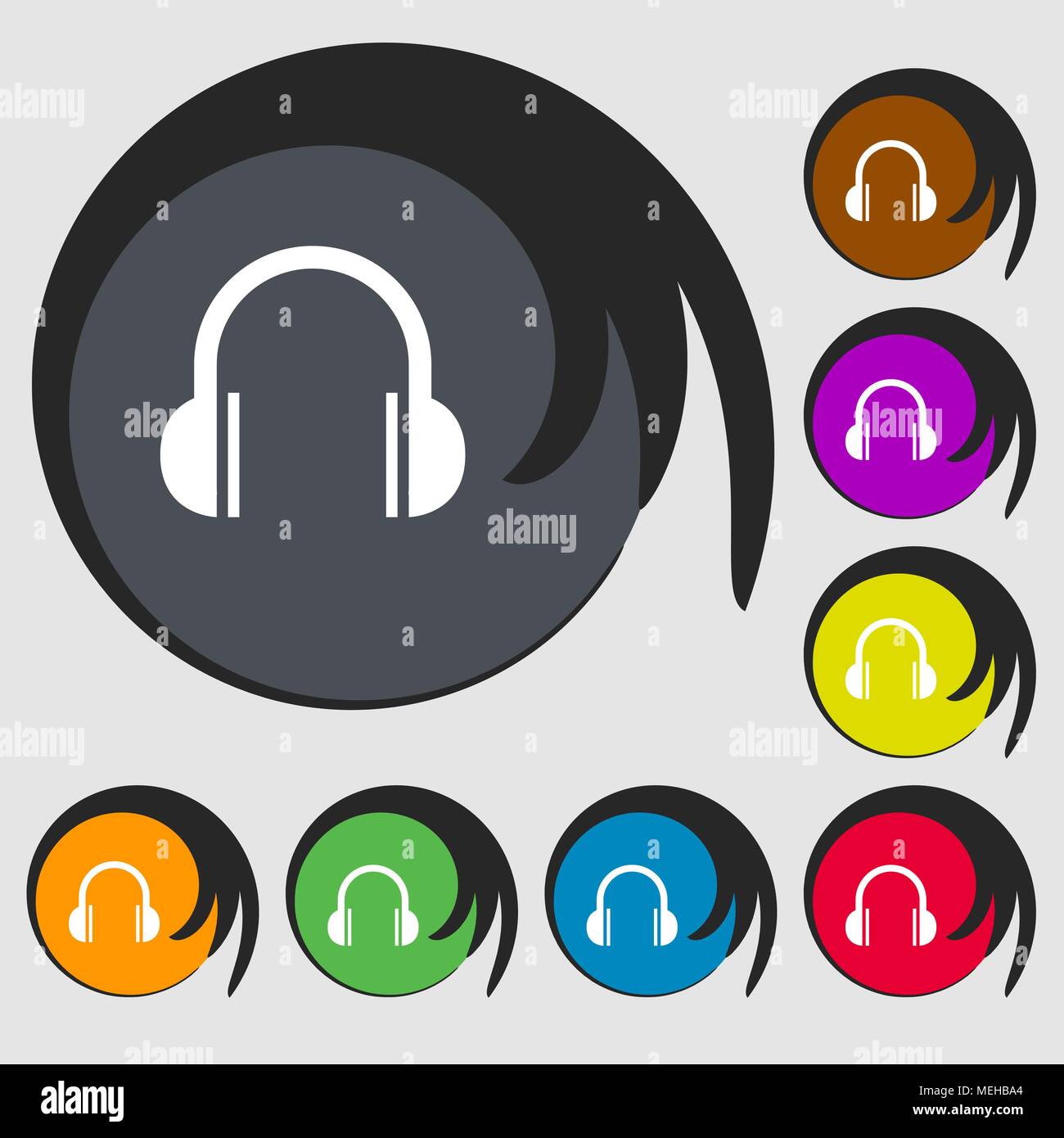 headphones icon. Symbols on eight colored buttons. Vector illustration ...