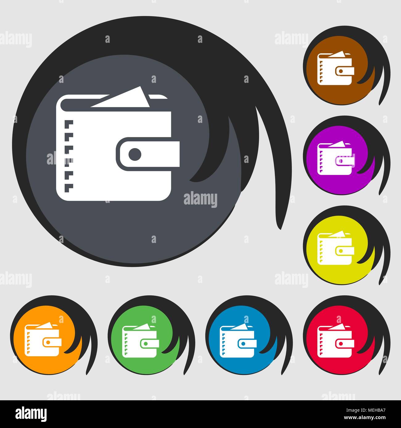 Purse icon. Symbols on eight colored buttons. Vector illustration Stock ...