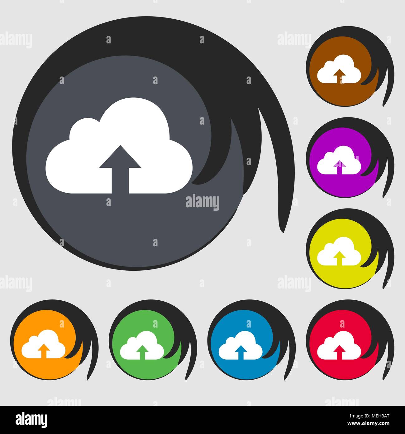 Backup icon. Symbols on eight colored buttons. Vector illustration ...