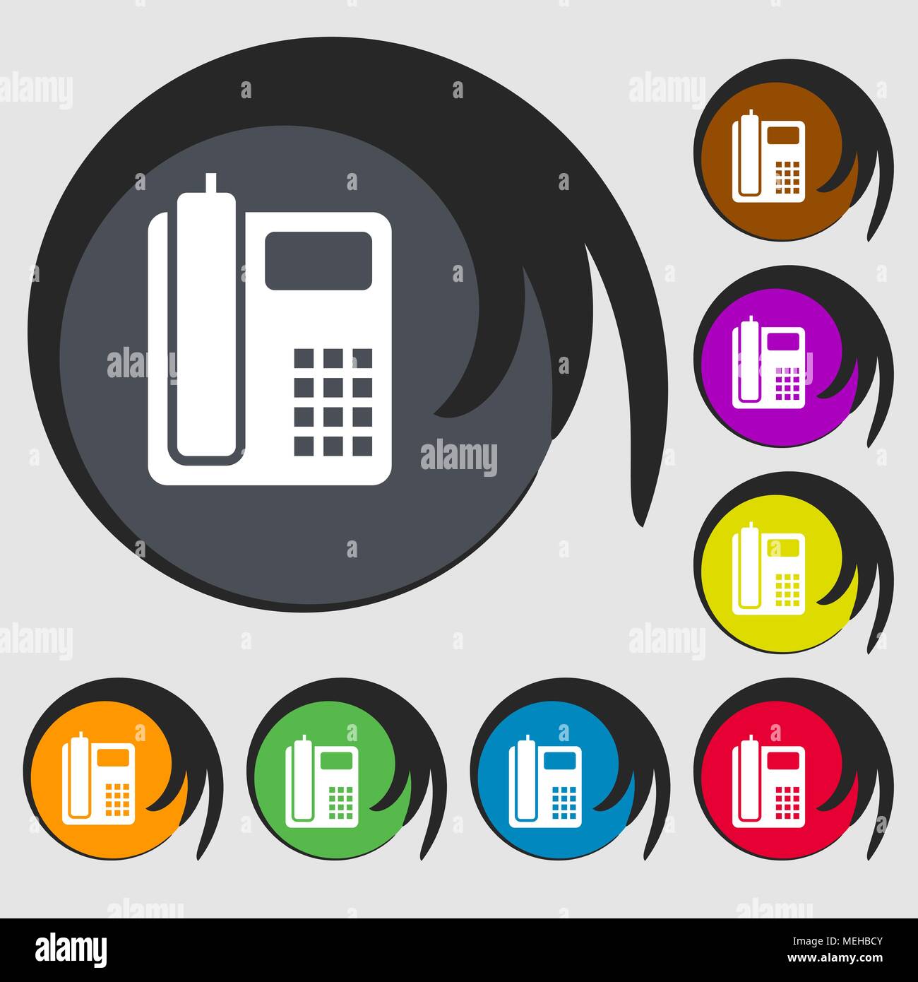 home phone icon. Symbols on eight colored buttons. Vector illustration ...