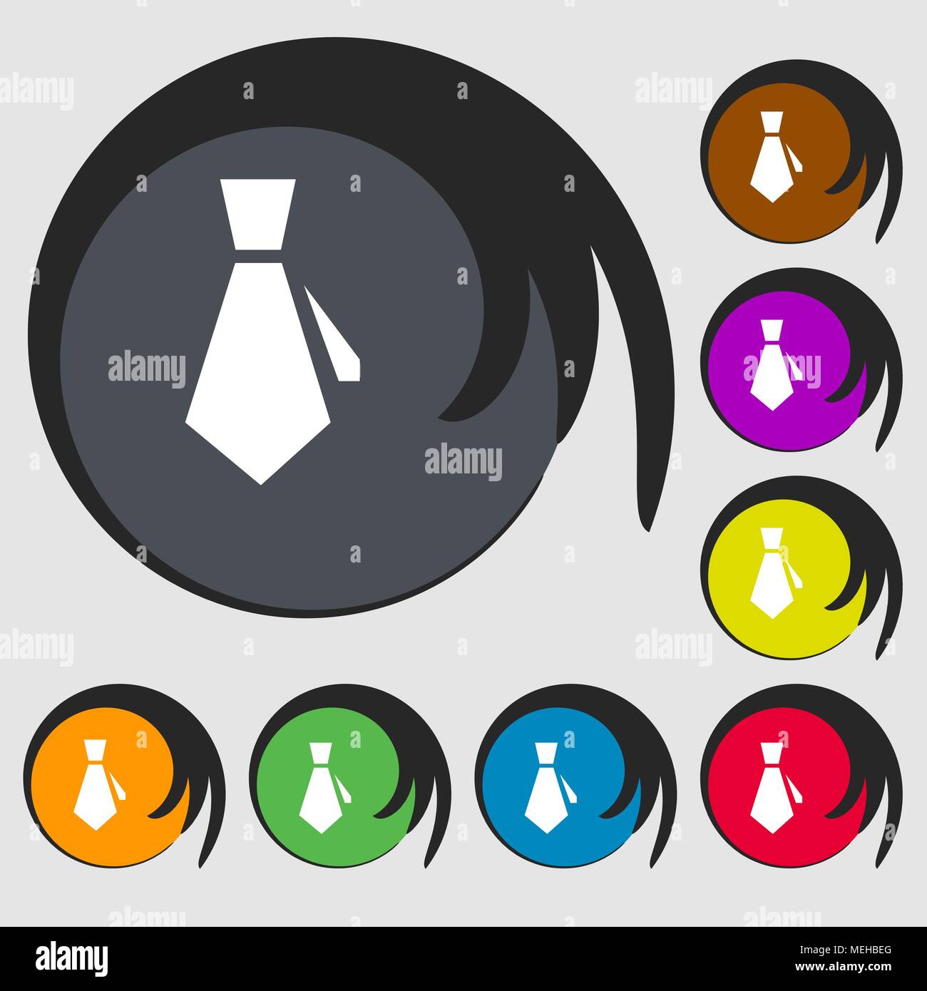 tie icon. Symbols on eight colored buttons. Vector illustration Stock ...